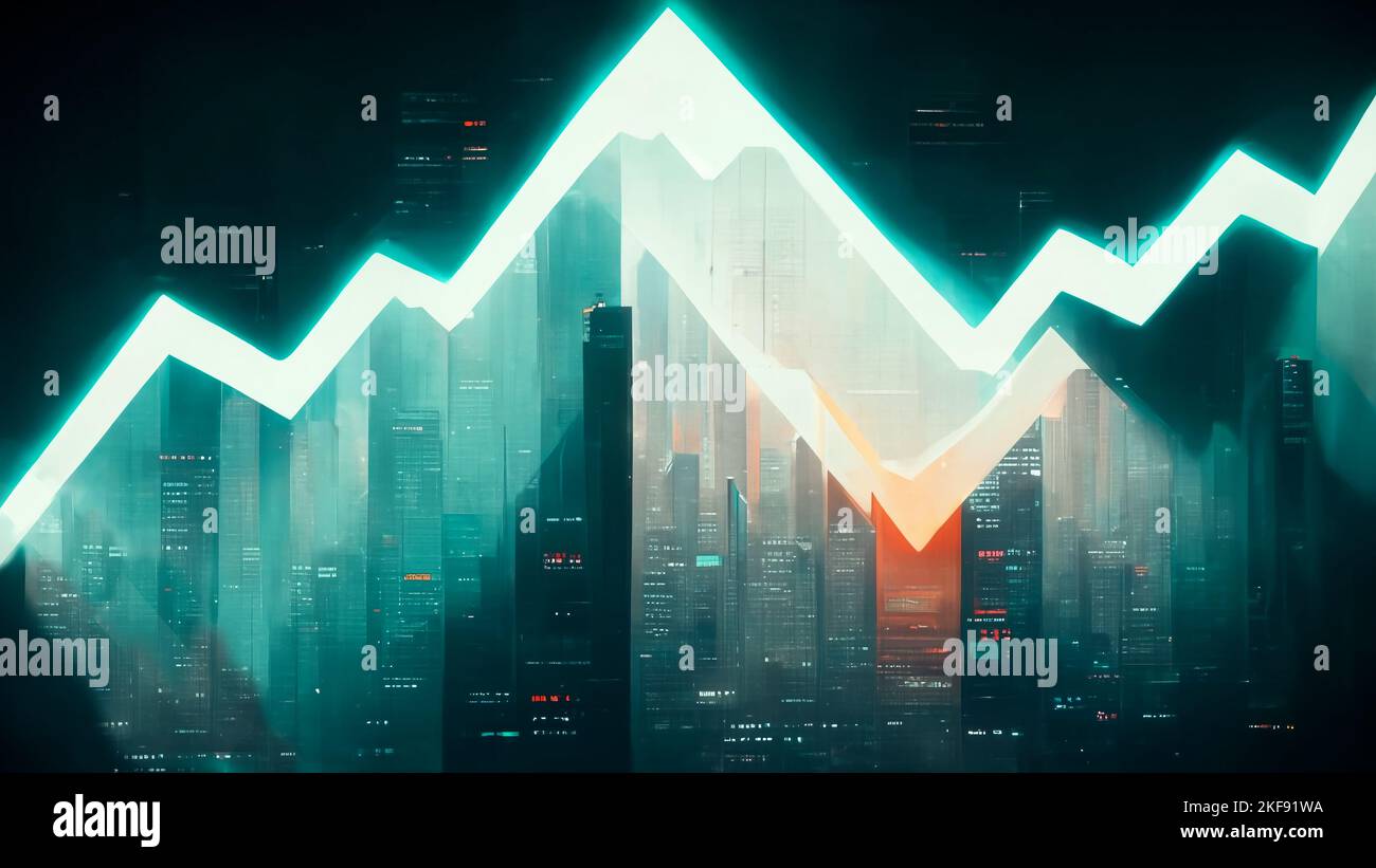 The illuminated line chart on the city Stock Photo - Alamy