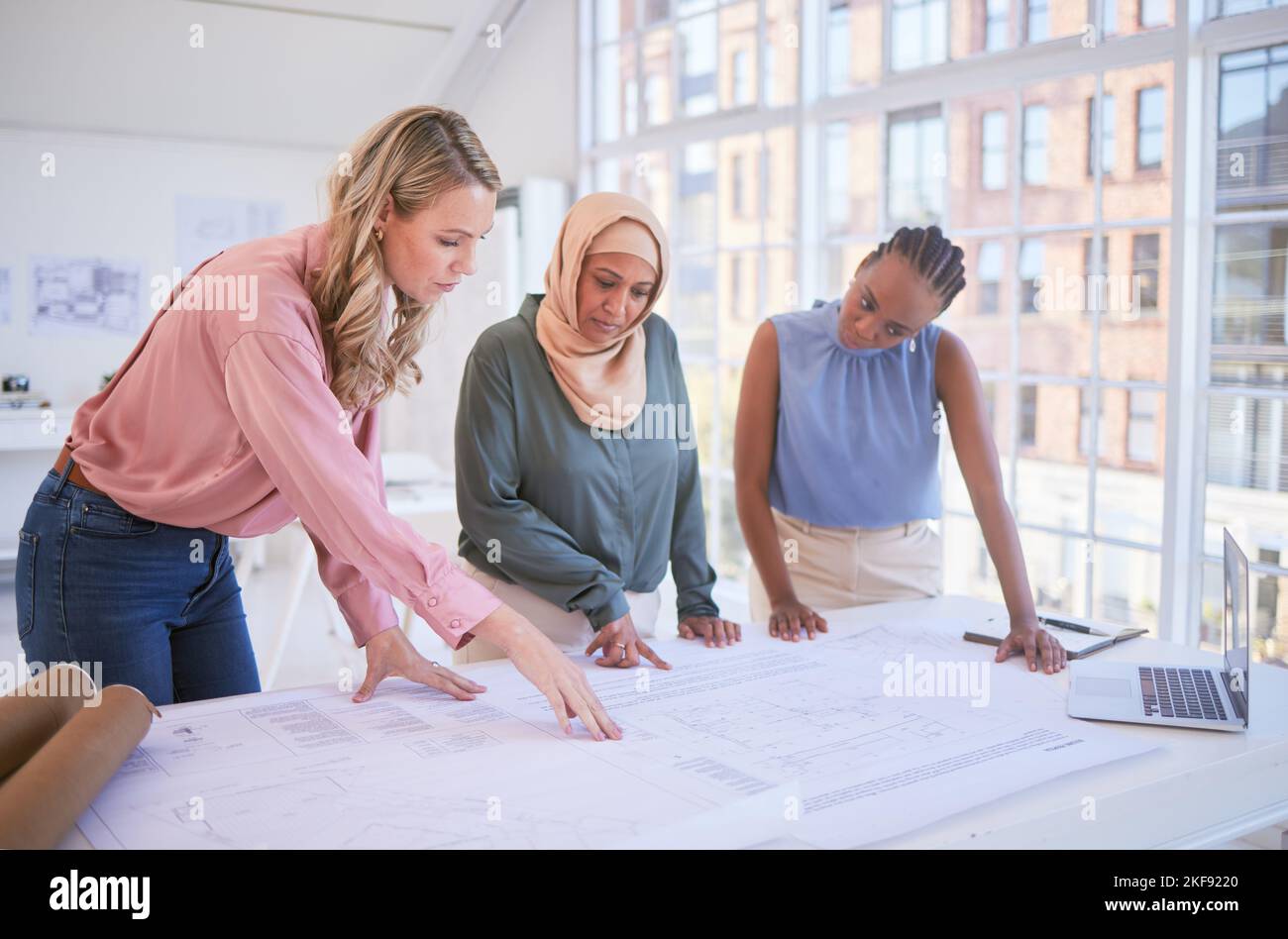 Architect, women and architecture blueprint for building engineering ...