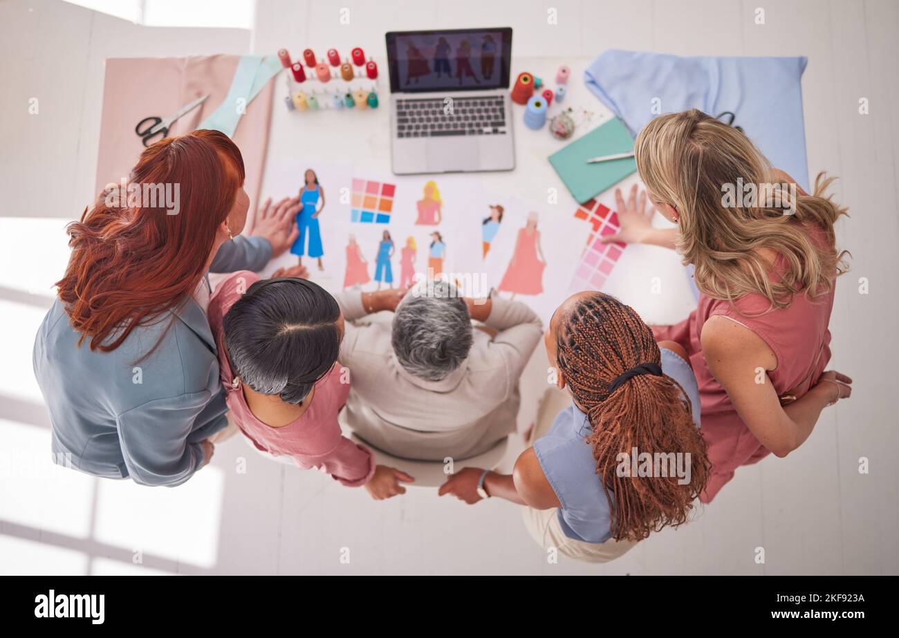 Creative business people, fashion and design above in meeting for ...