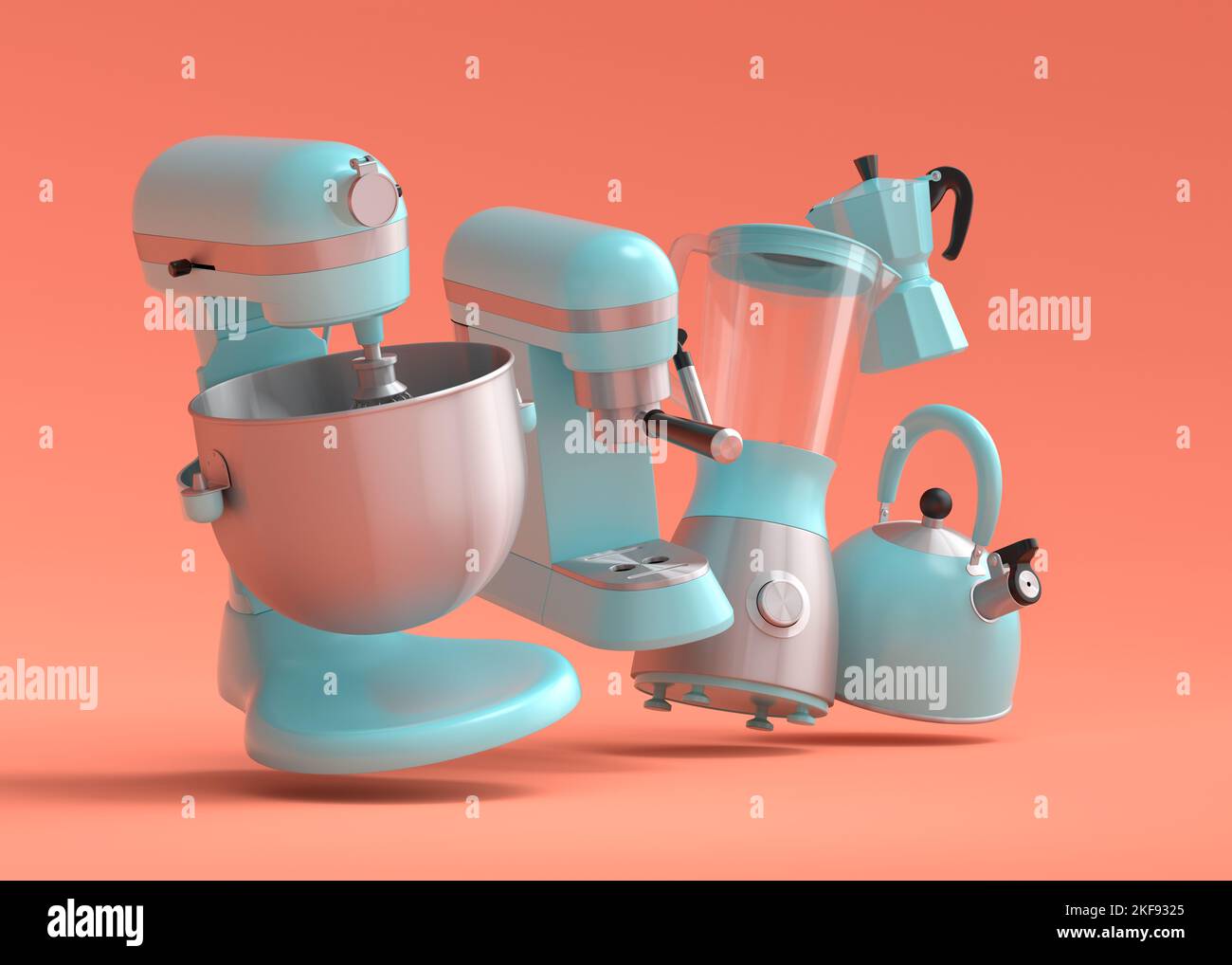 Electric kitchen appliances and utensils for making breakfast on coral ...