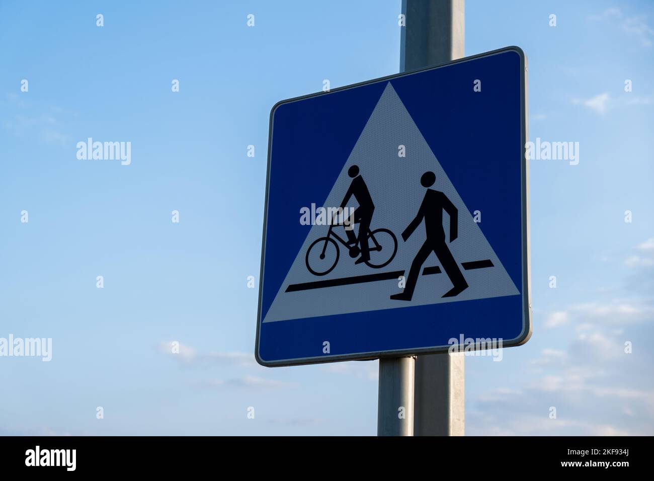 Cyclist and pedestrian route sharing sign. Road sign Pedestrian and ...