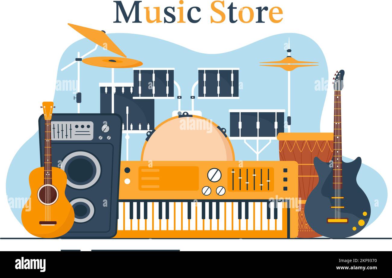 Music Store with Various Musical Instruments, CD, Cassette Tapes and ...