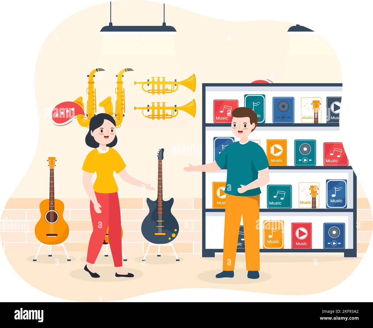 Music Store with Various Musical Instruments, CD, Cassette Tapes and ...