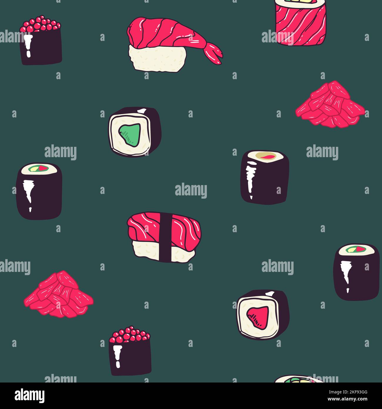 Vector seamless sushi pattern Sushi isolated icons in seamless pattern ...