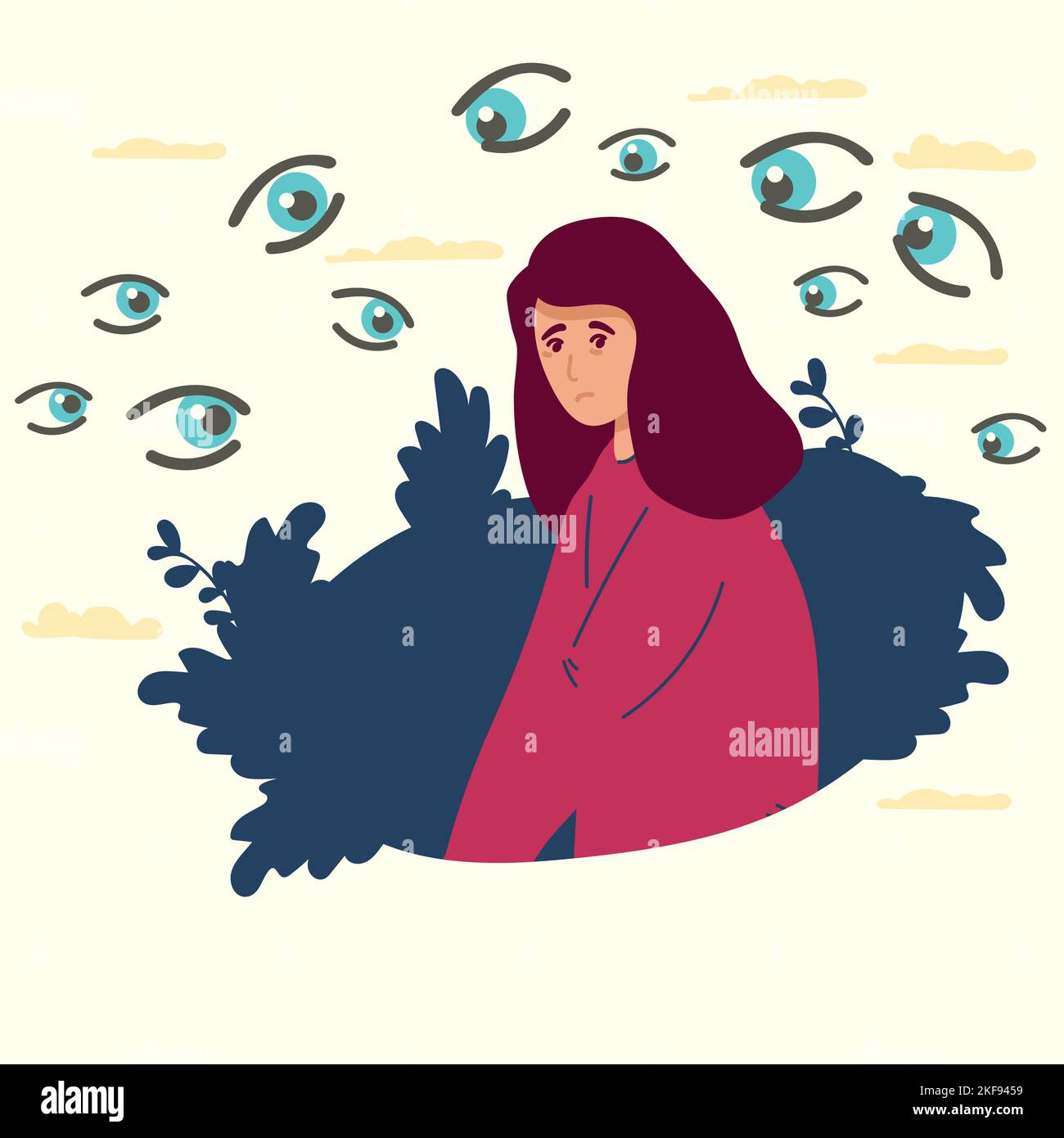 Panic of chase and Inner fears concept. Young stressed woman standing ...