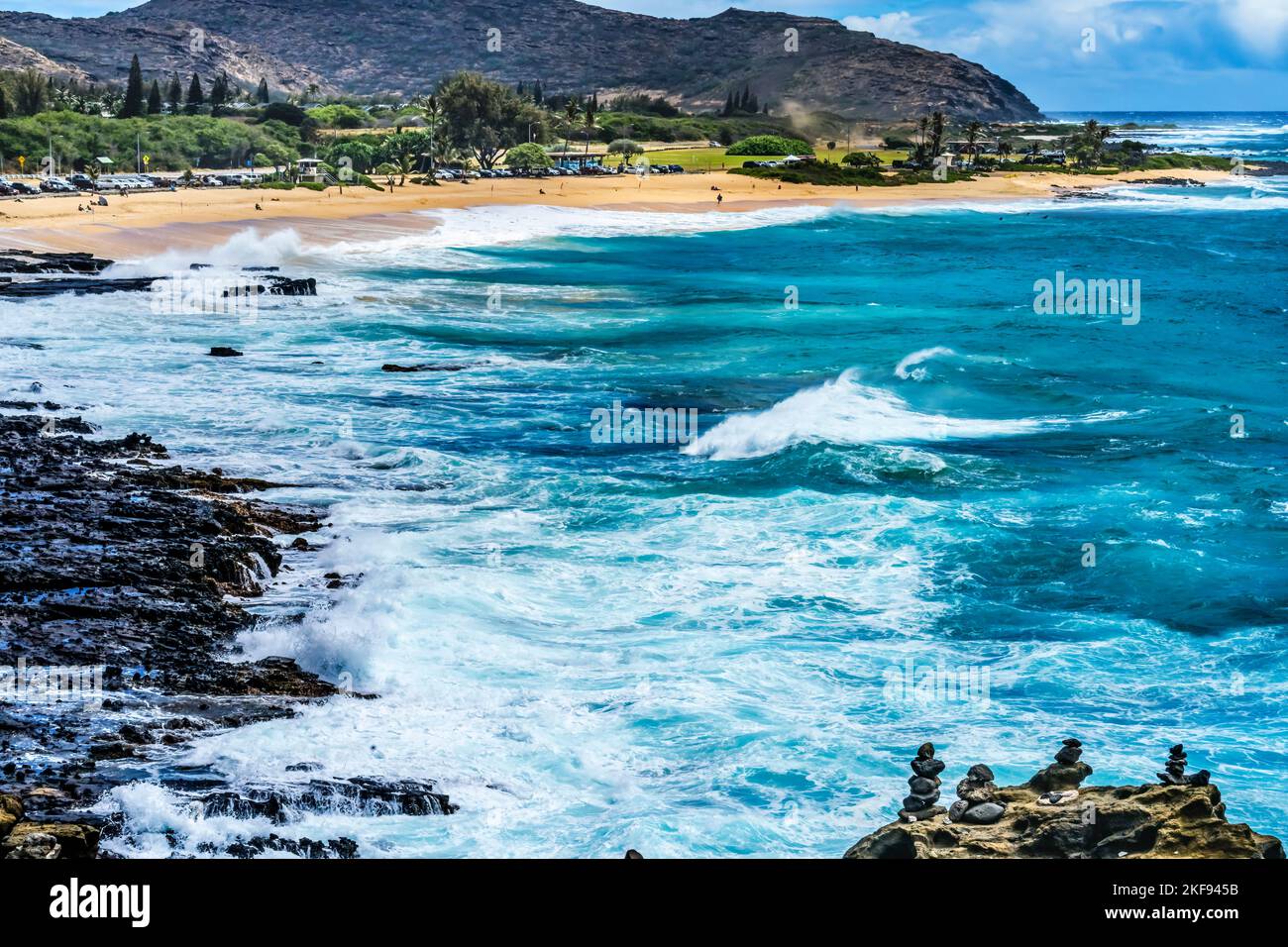 Colorful Cairns Rock Piles Ocean Sandy Beach Honolulu Oahu Hawaii ...