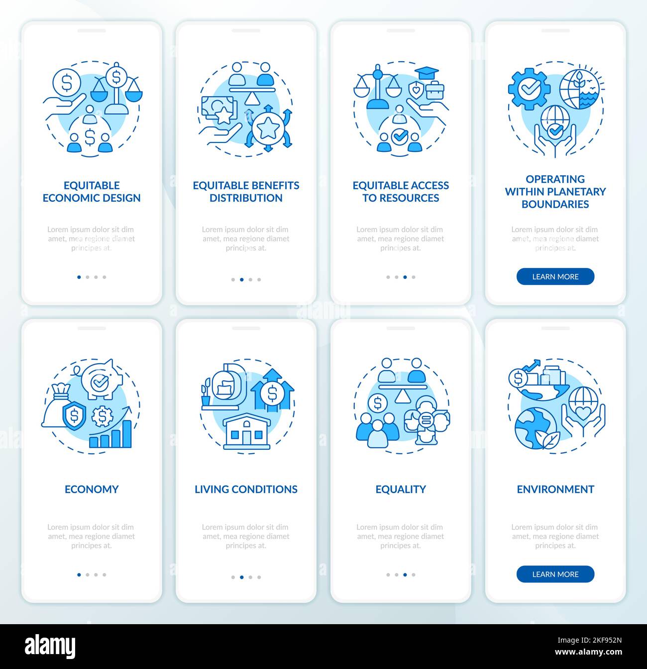 Green economy attributes blue onboarding mobile app screen set Stock ...