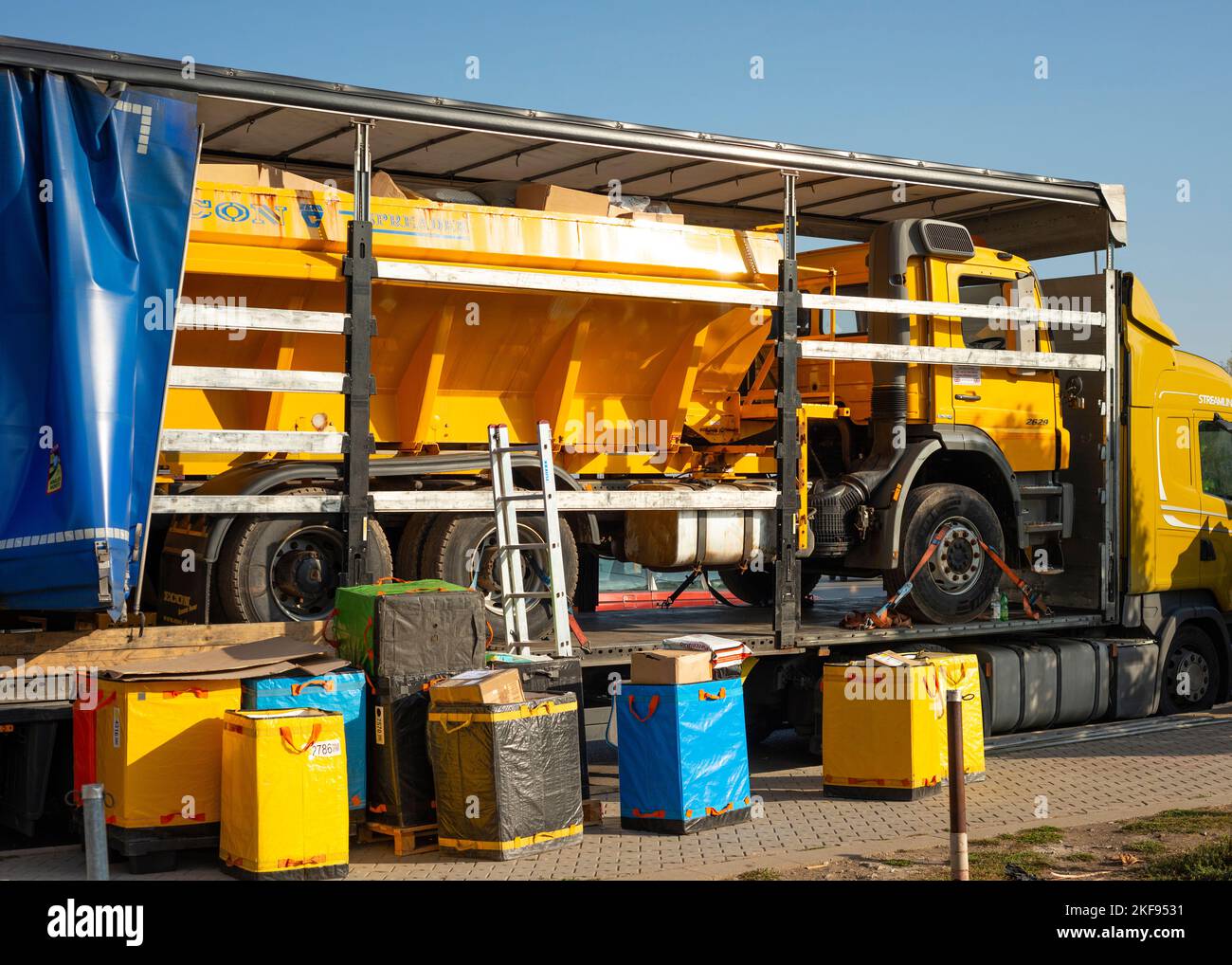 Truck inside cargo delivery trailer in Sofia, Bulgaria, Eastern Europe ...