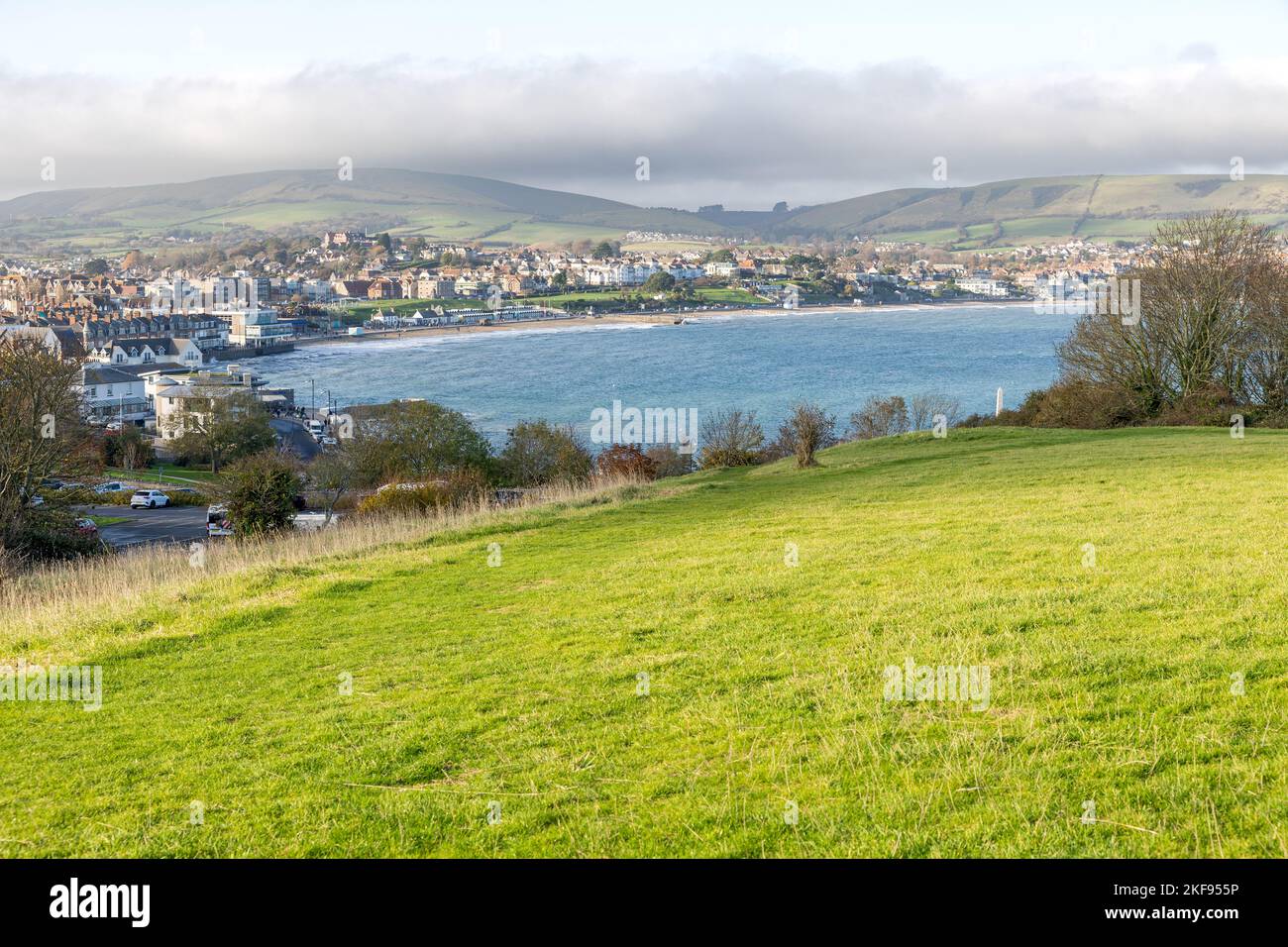 Swanage & Swanage Bay from Swanage Downs, mid afternoon, autumn, Isle ...