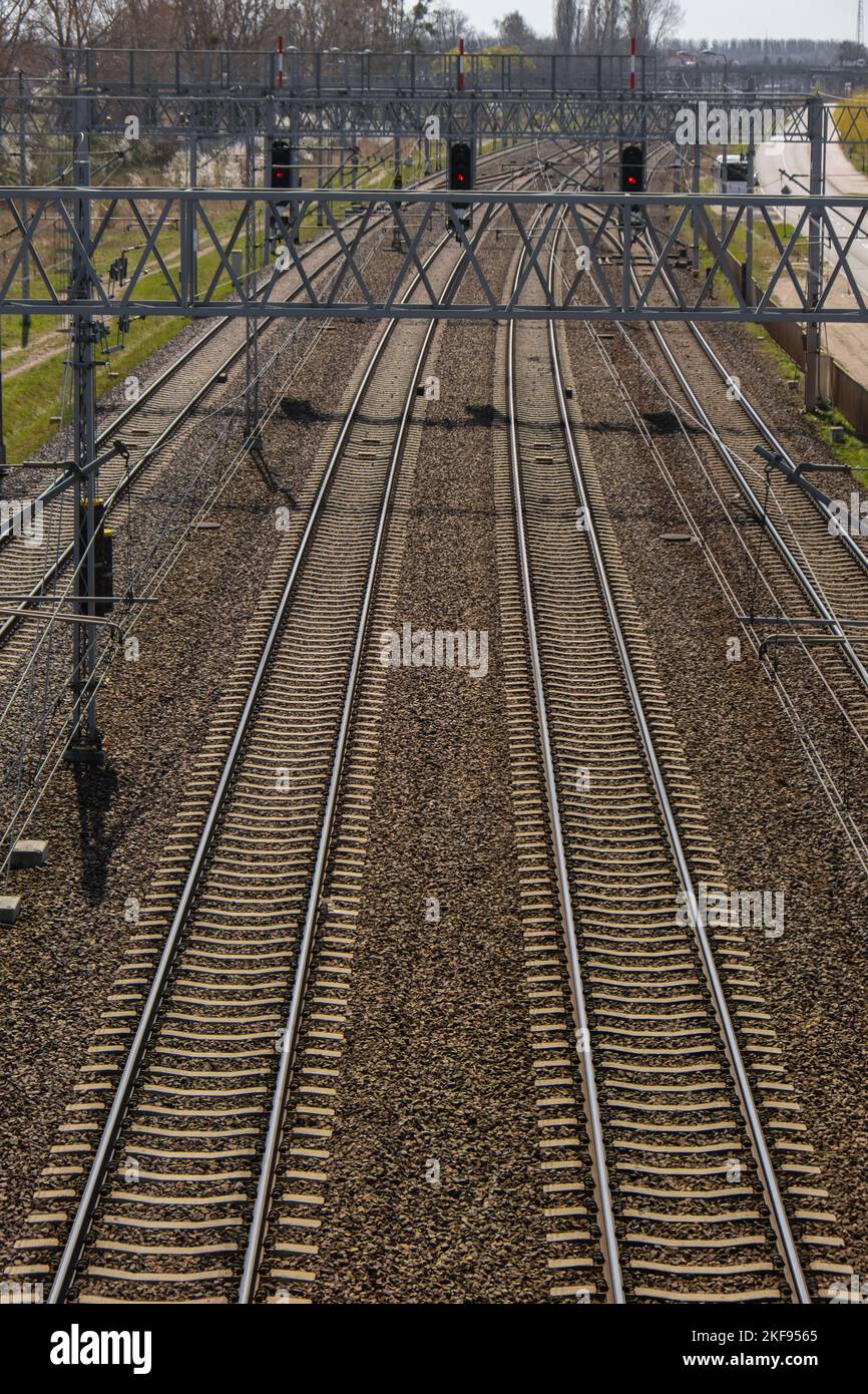 Railway station from above. Reconstructed modern railway infrastructure ...