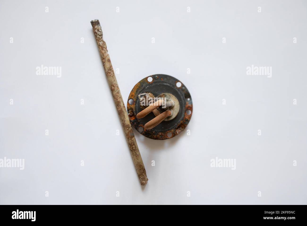 heating ten from a water heater after 8 years of operation broken on a ...