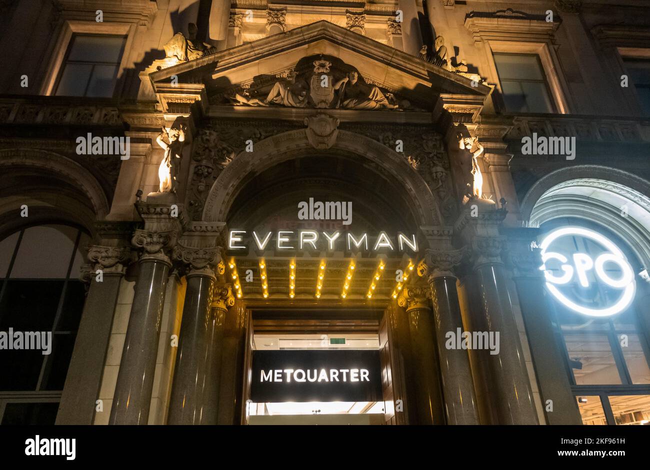 Metquarter entrance with signs fro Everyman and GPO in Liverpool Stock ...