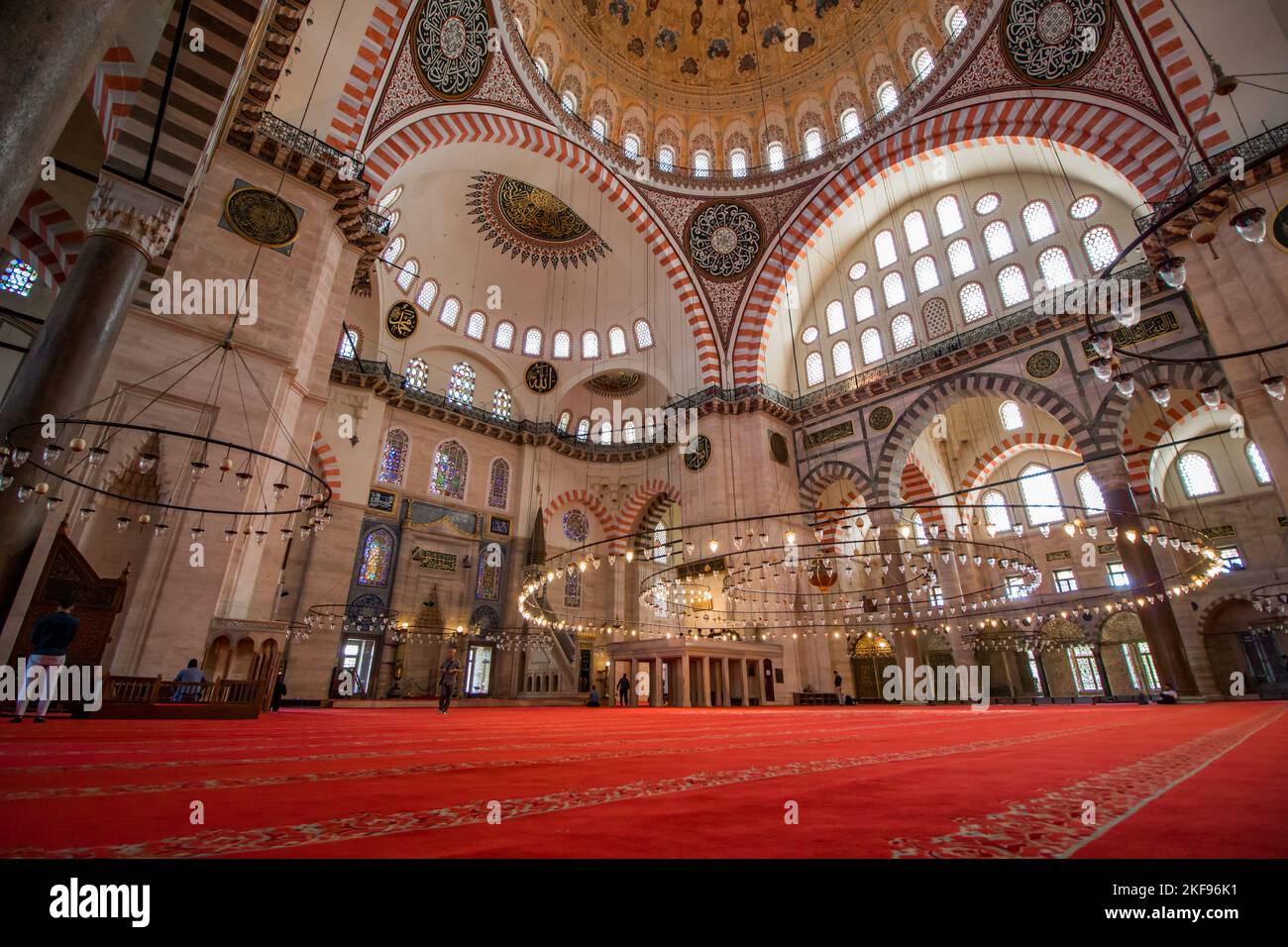The Suleymaniye Camii Mosque interior, inner architecture of a moschee ...