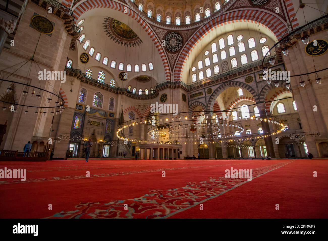 The Suleymaniye Camii Mosque interior, inner architecture of a moschee ...