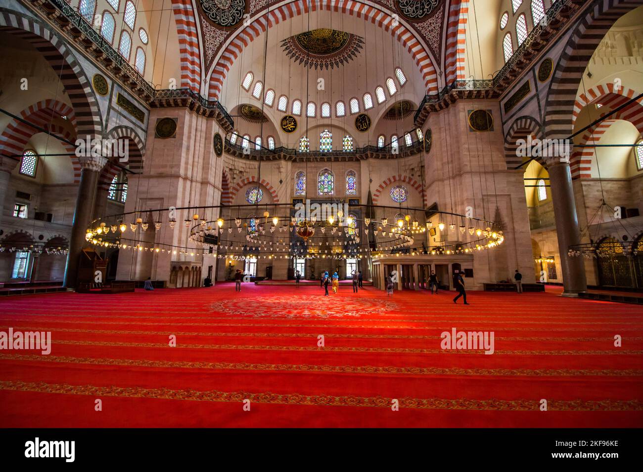 The Suleymaniye Camii Mosque interior, inner architecture of a moschee ...