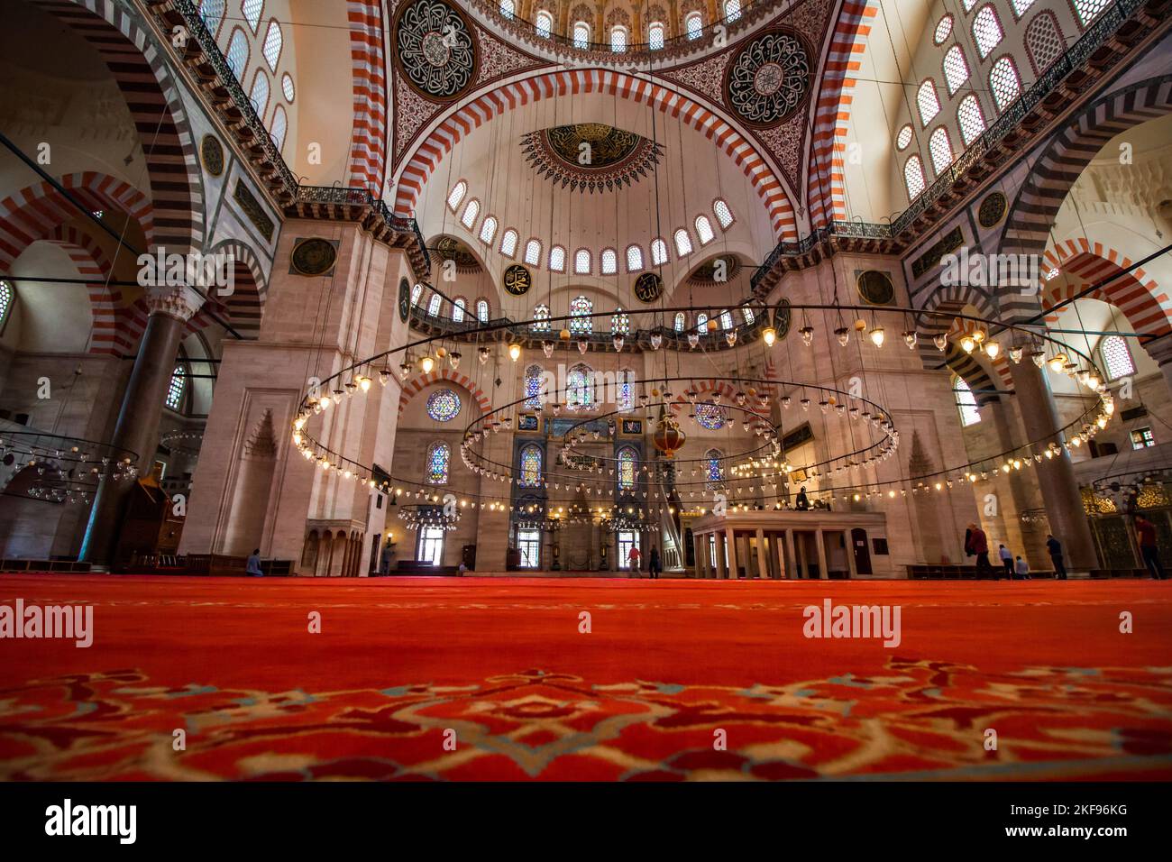 The Suleymaniye Camii Mosque interior, inner architecture of a moschee ...