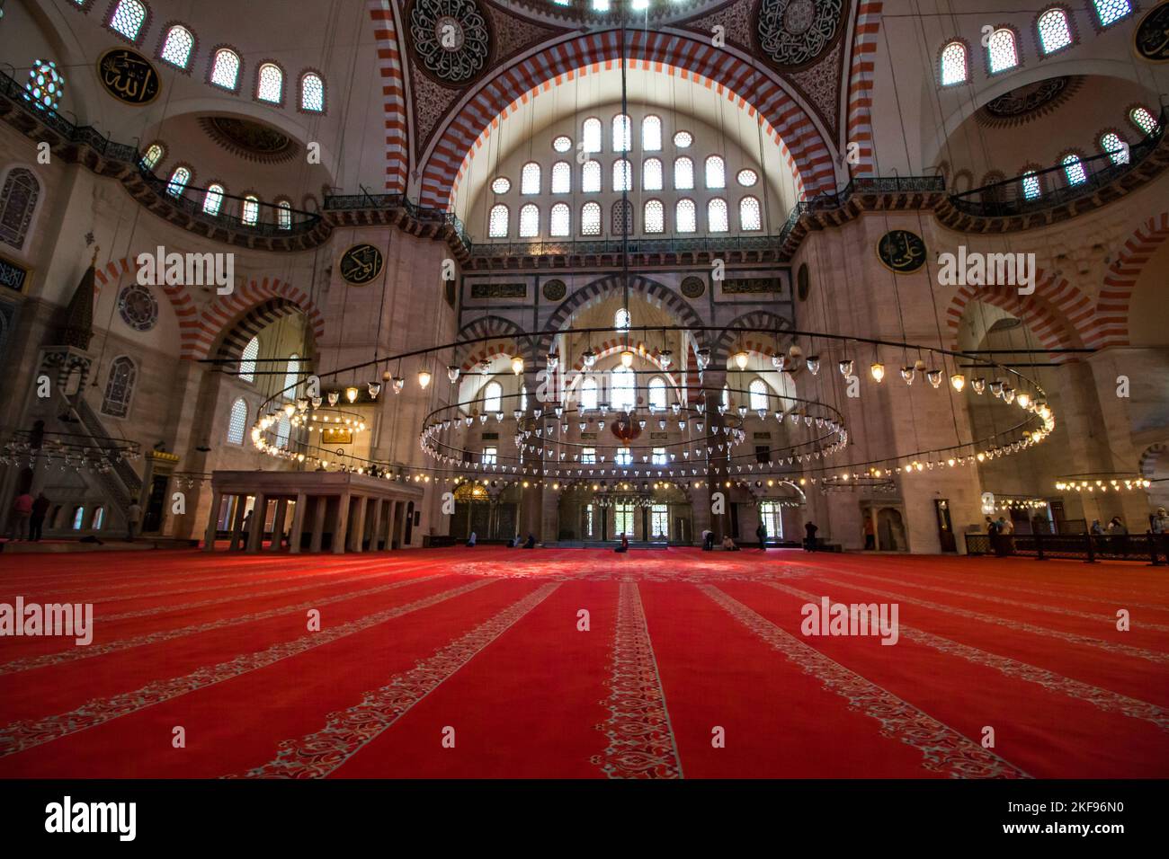 The Suleymaniye Camii Mosque interior, inner architecture of a moschee ...