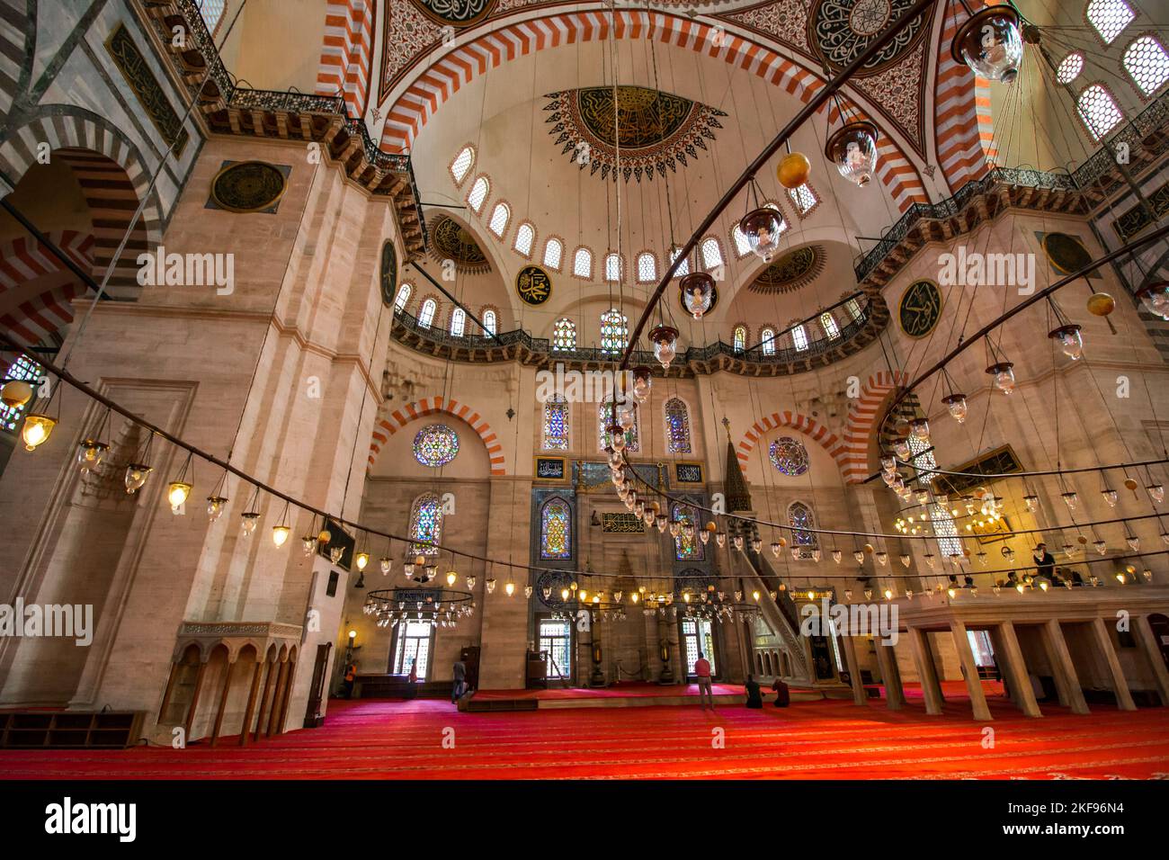The Suleymaniye Camii Mosque interior, inner architecture of a moschee ...