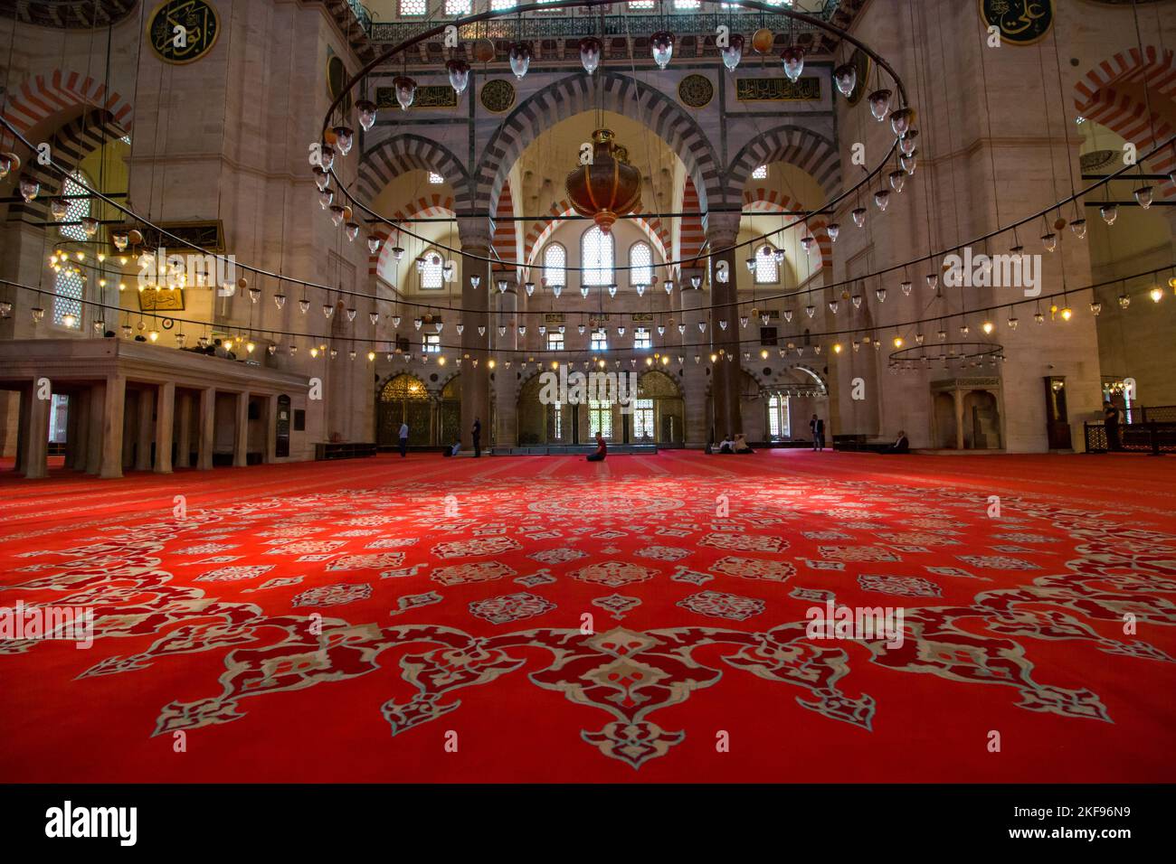 The Suleymaniye Camii Mosque interior, inner architecture of a moschee ...