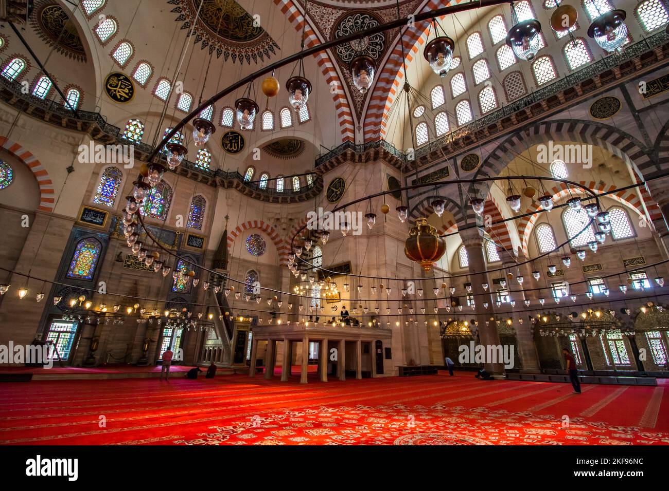 The Suleymaniye Camii Mosque interior, inner architecture of a moschee ...