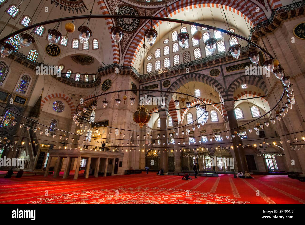 The Suleymaniye Camii Mosque interior, inner architecture of a moschee ...