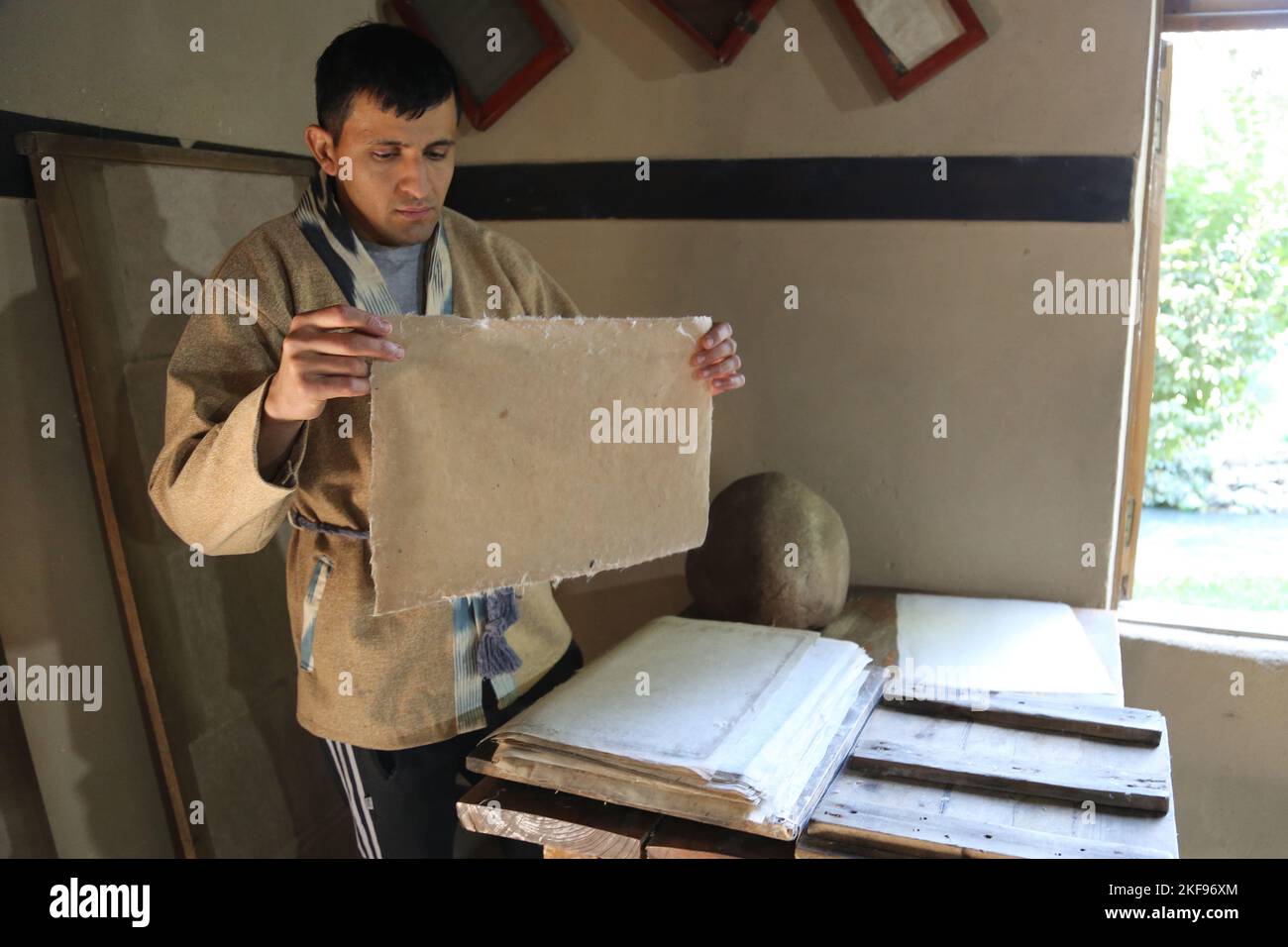 Paper making demonstration, Meros (Heritage) Paper Mill, Konighil ...