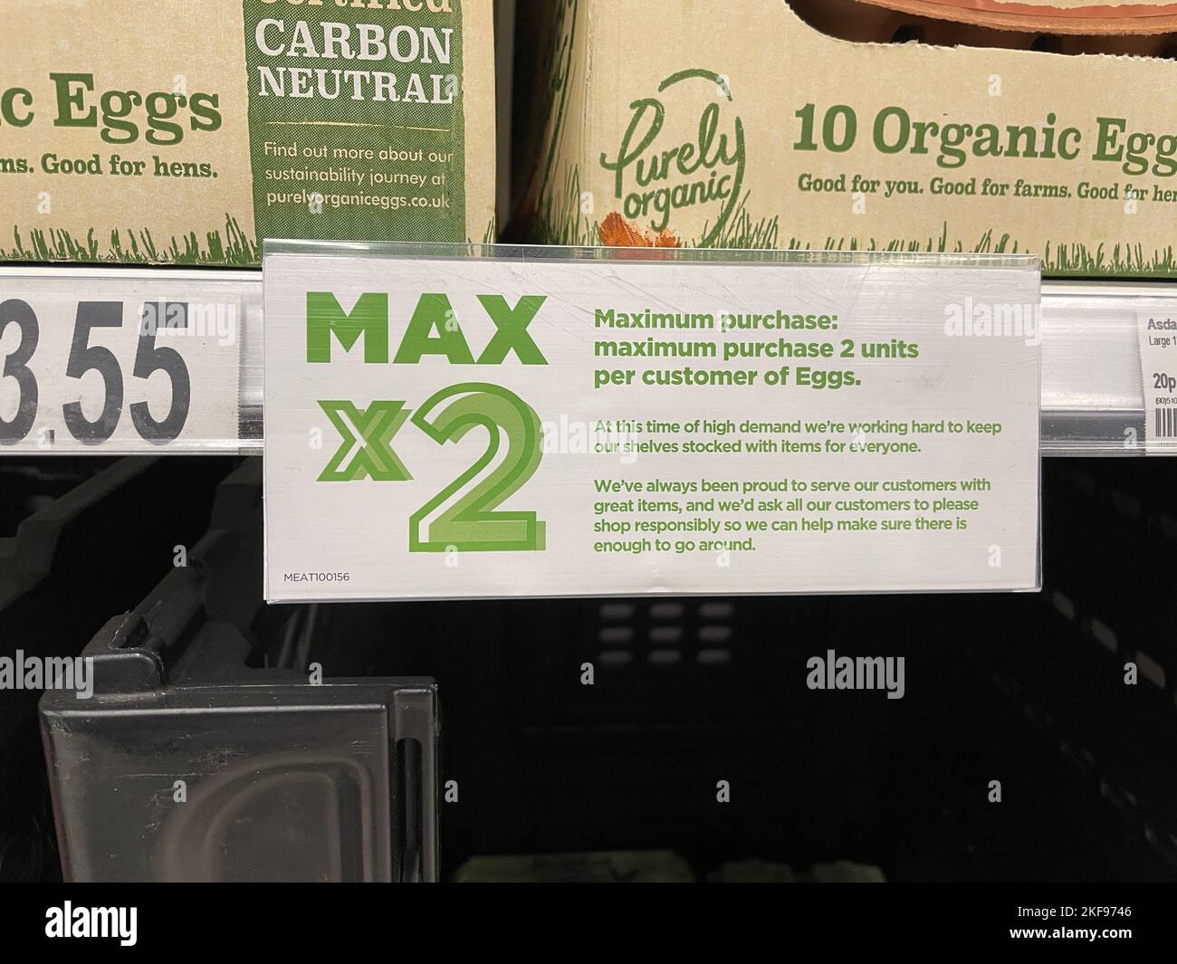 A sign on a shelf at an Asda store in Thurmaston, Leicestershire ...