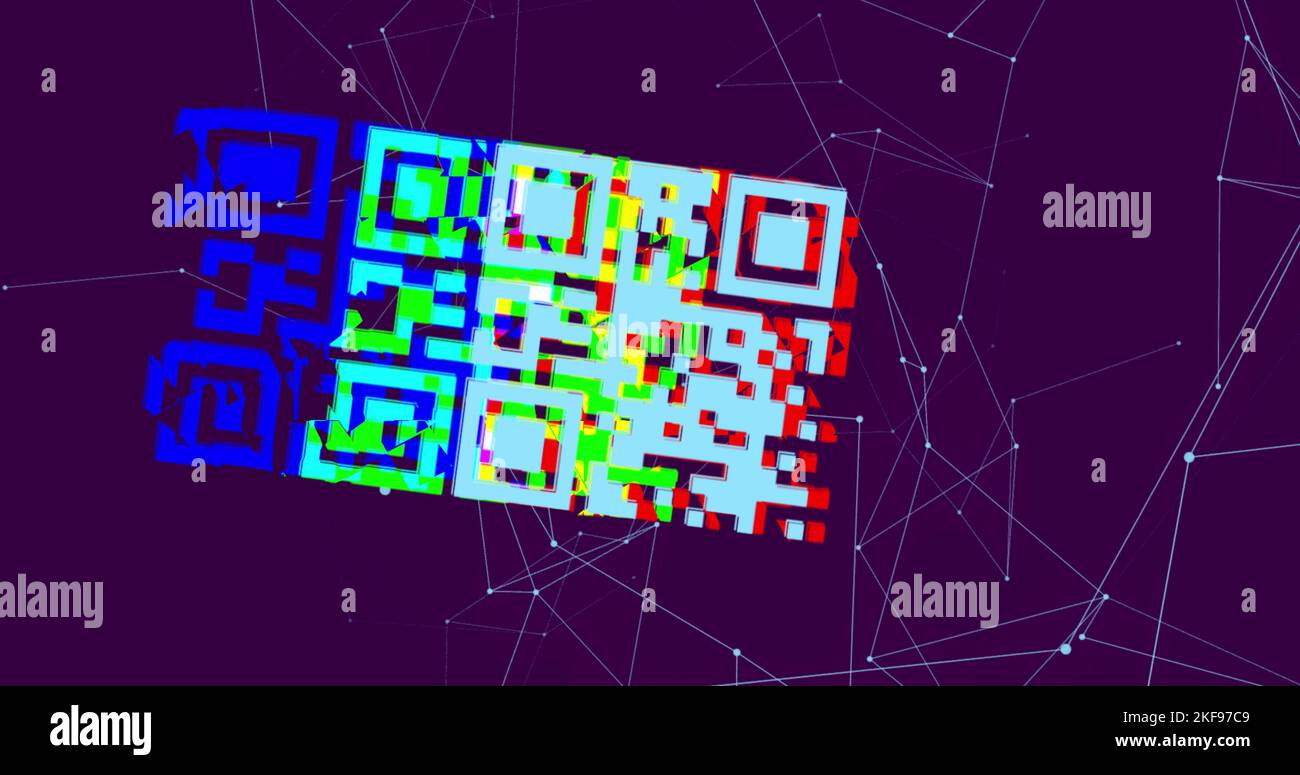 QR code scanner over network of connections against blue background ...