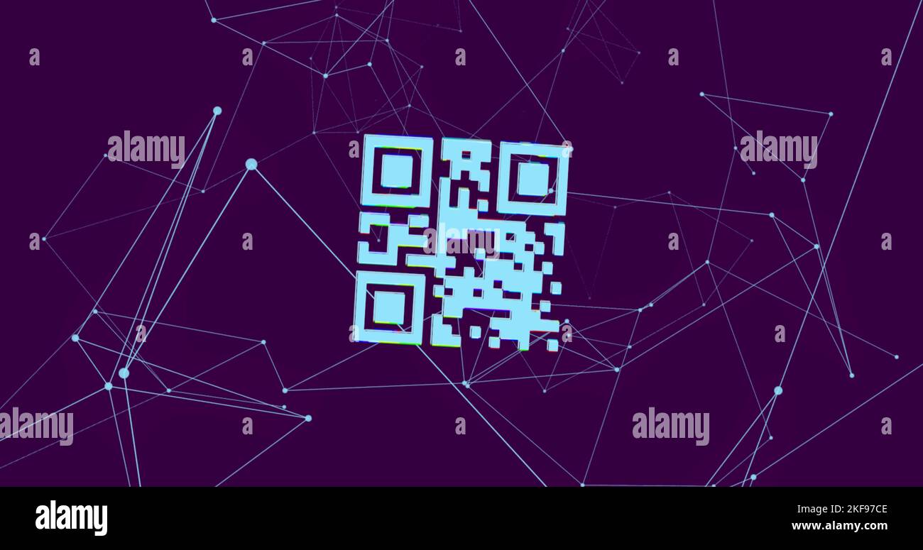 QR code scanner over network of connections against blue background ...