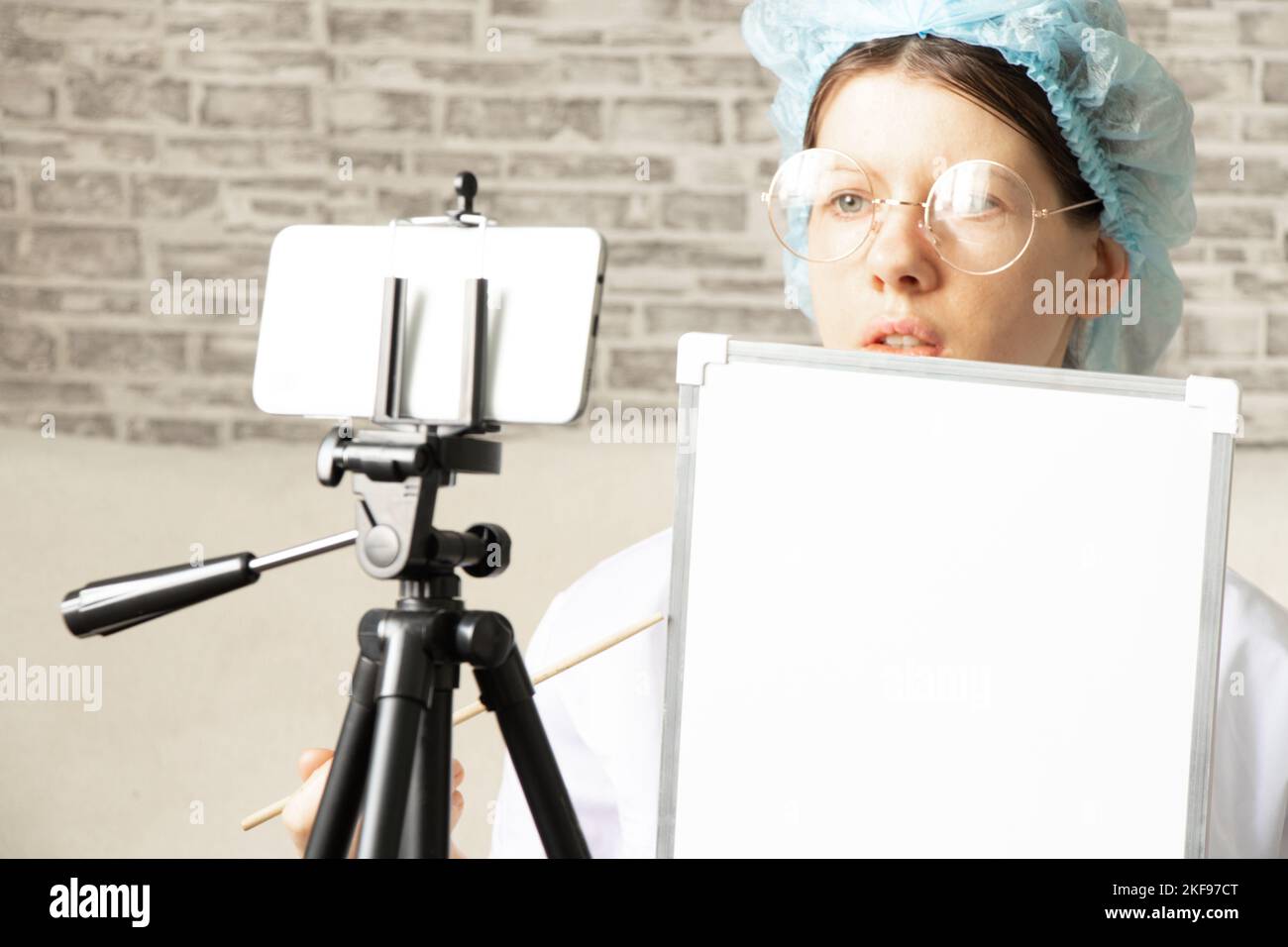 doctor in medical form conducts online training and consultation by ...