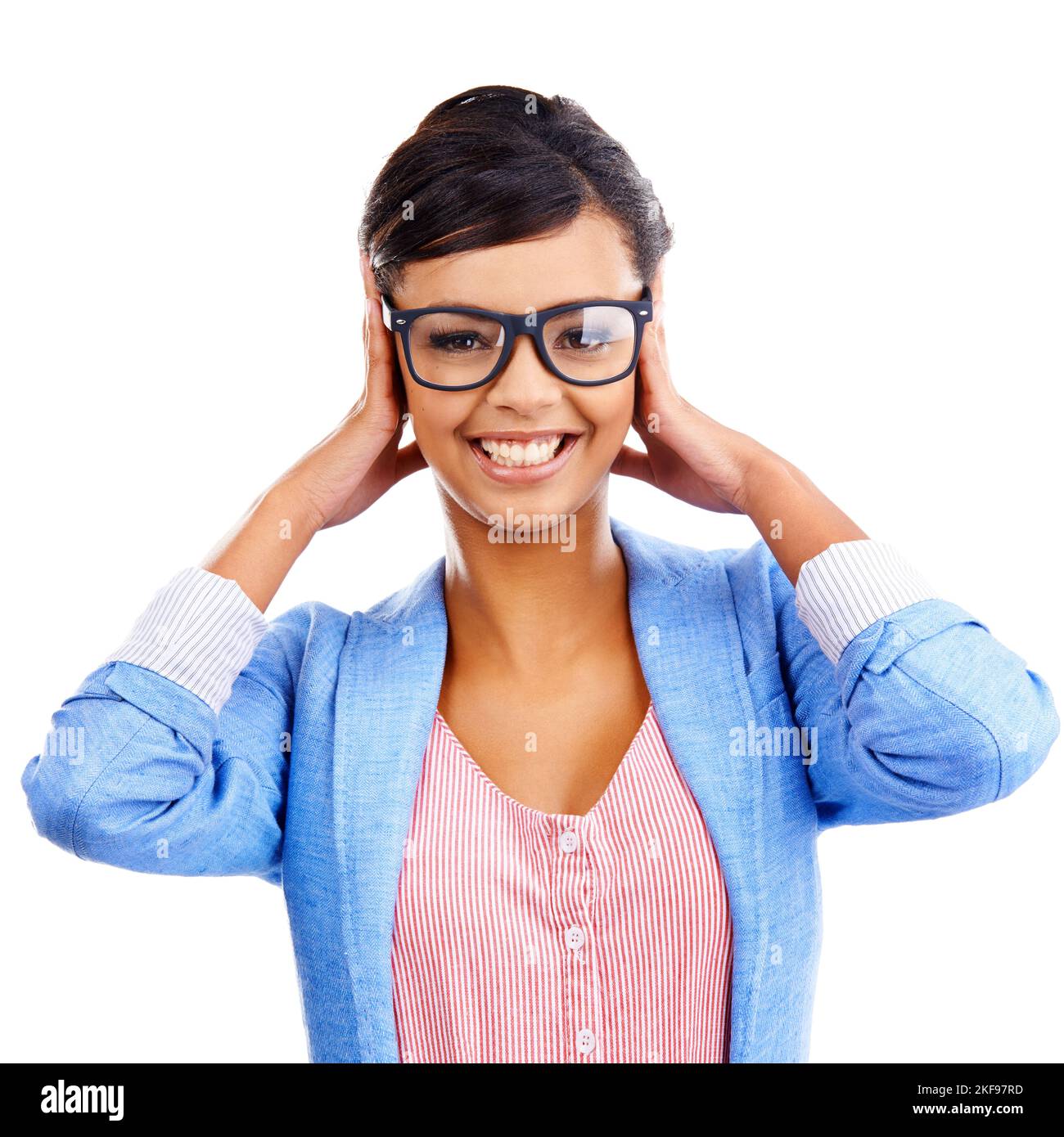 Look at these spectacles...Studio shot of a pretty young woman wearing ...