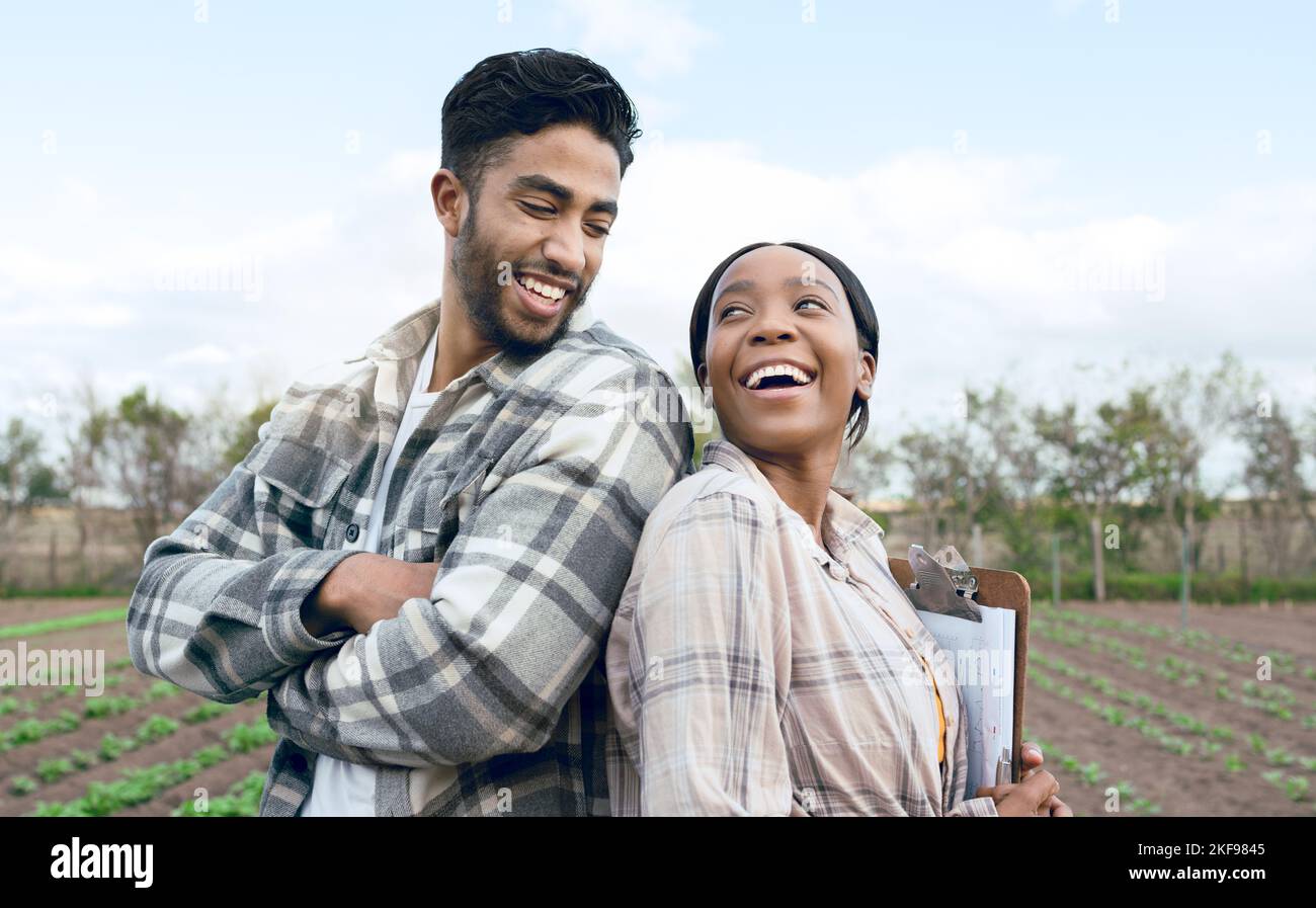 Agriculture students on farm, field research success of plants growth ...