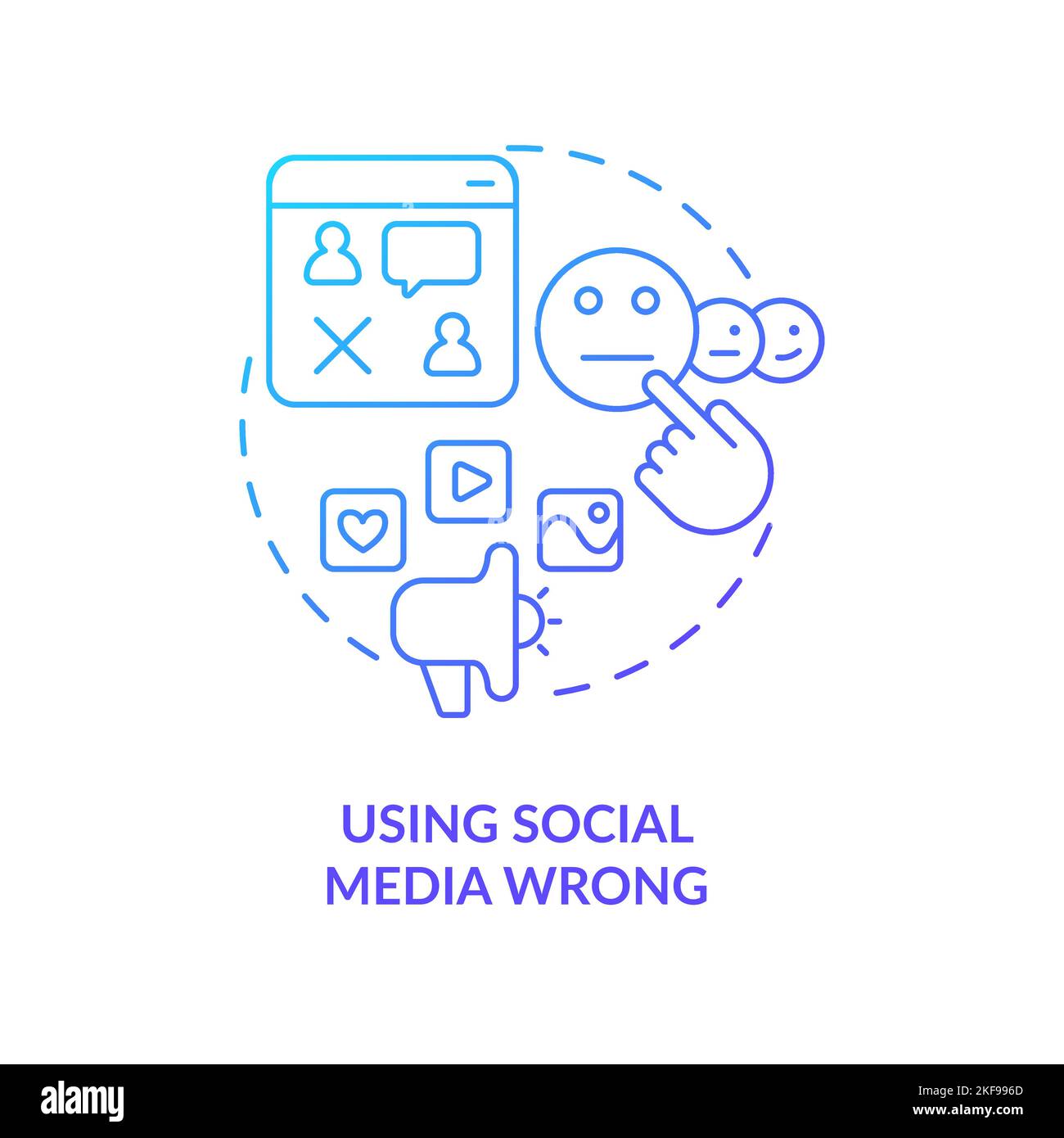 Using social media wrong blue gradient concept icon Stock Vector Image ...
