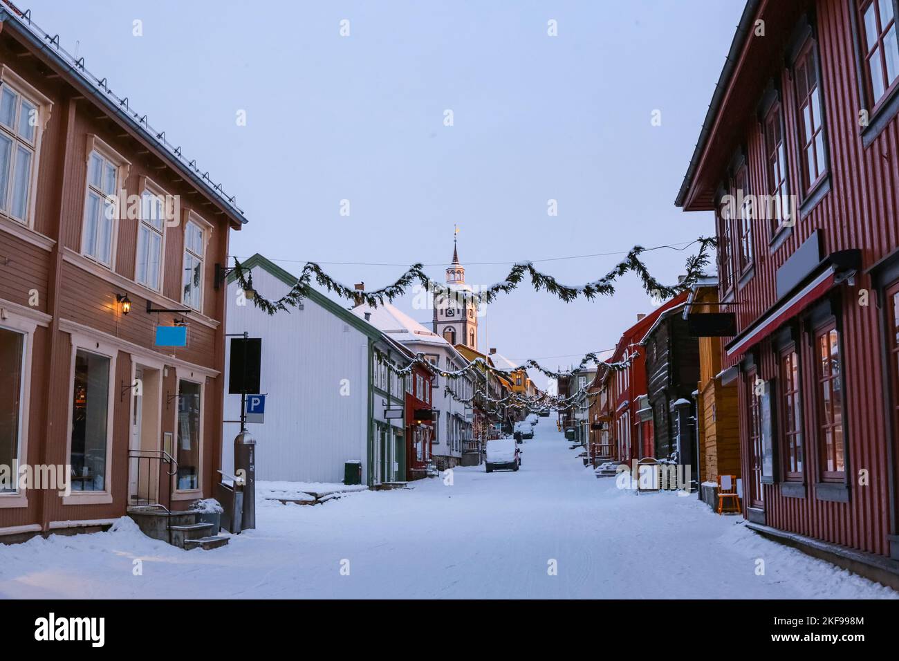 Street in the Norwegian town Roeros ( UNESCO World heritage Site) in ...
