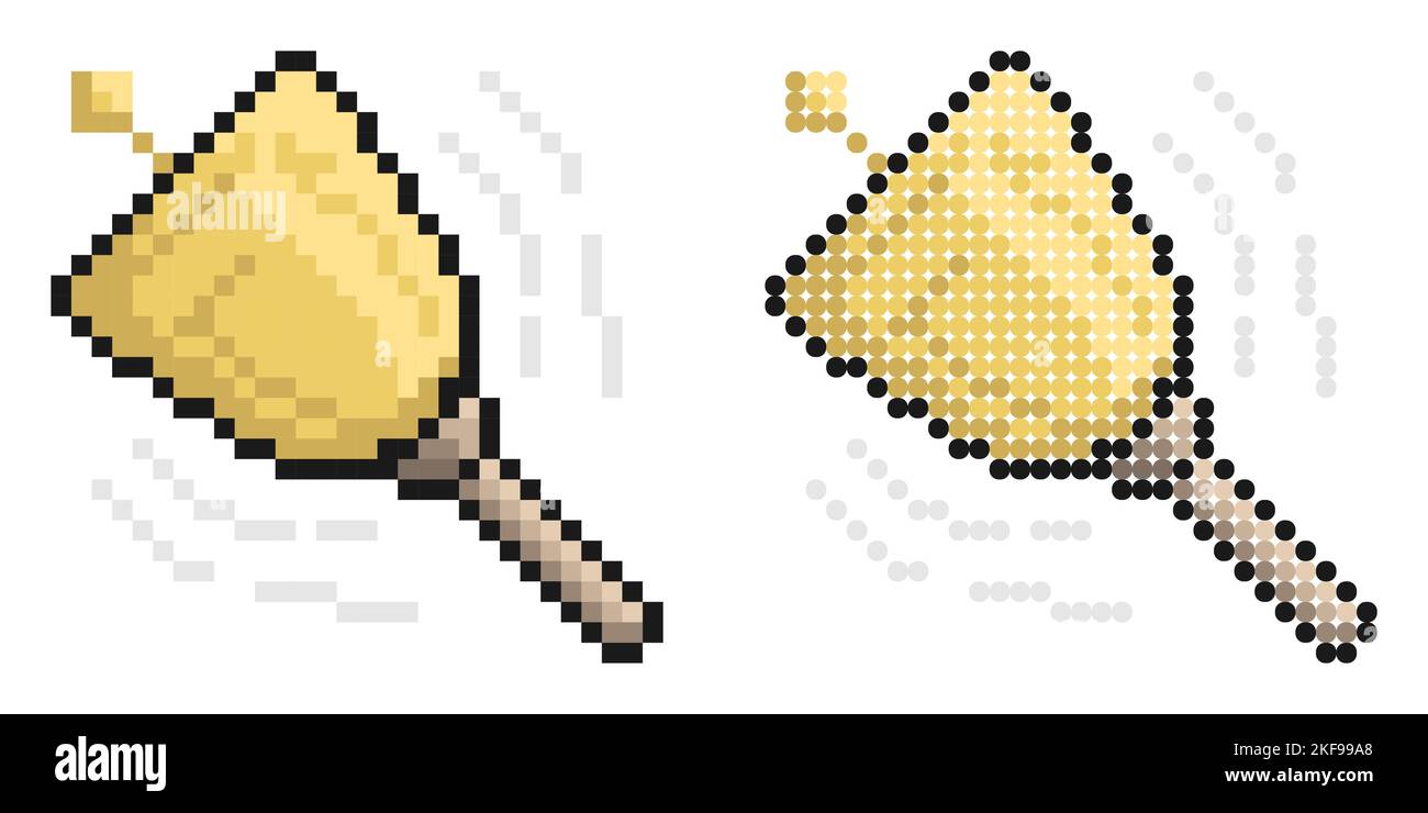 Pixel icon. Ringing school bell with handle. Call to lesson. September ...
