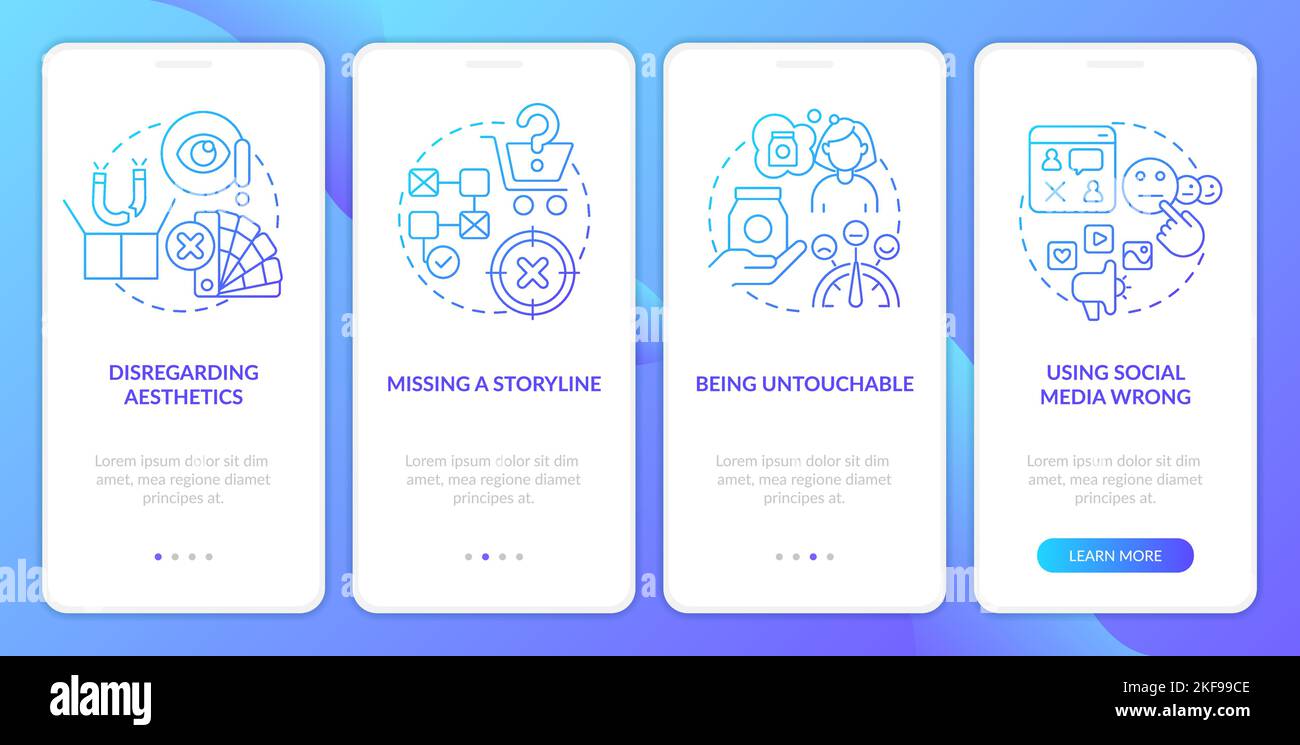 Clients attraction mistakes blue gradient onboarding mobile app screen ...
