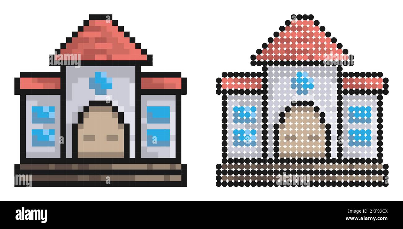 Pixel icon. Facade of school house. Exterior of university building ...