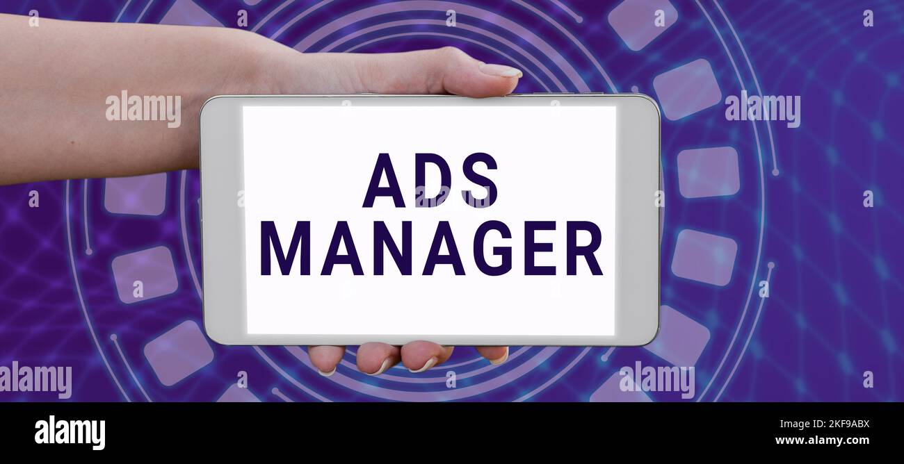 Text sign showing Ads Analysisager. Word for oversee and control the ...