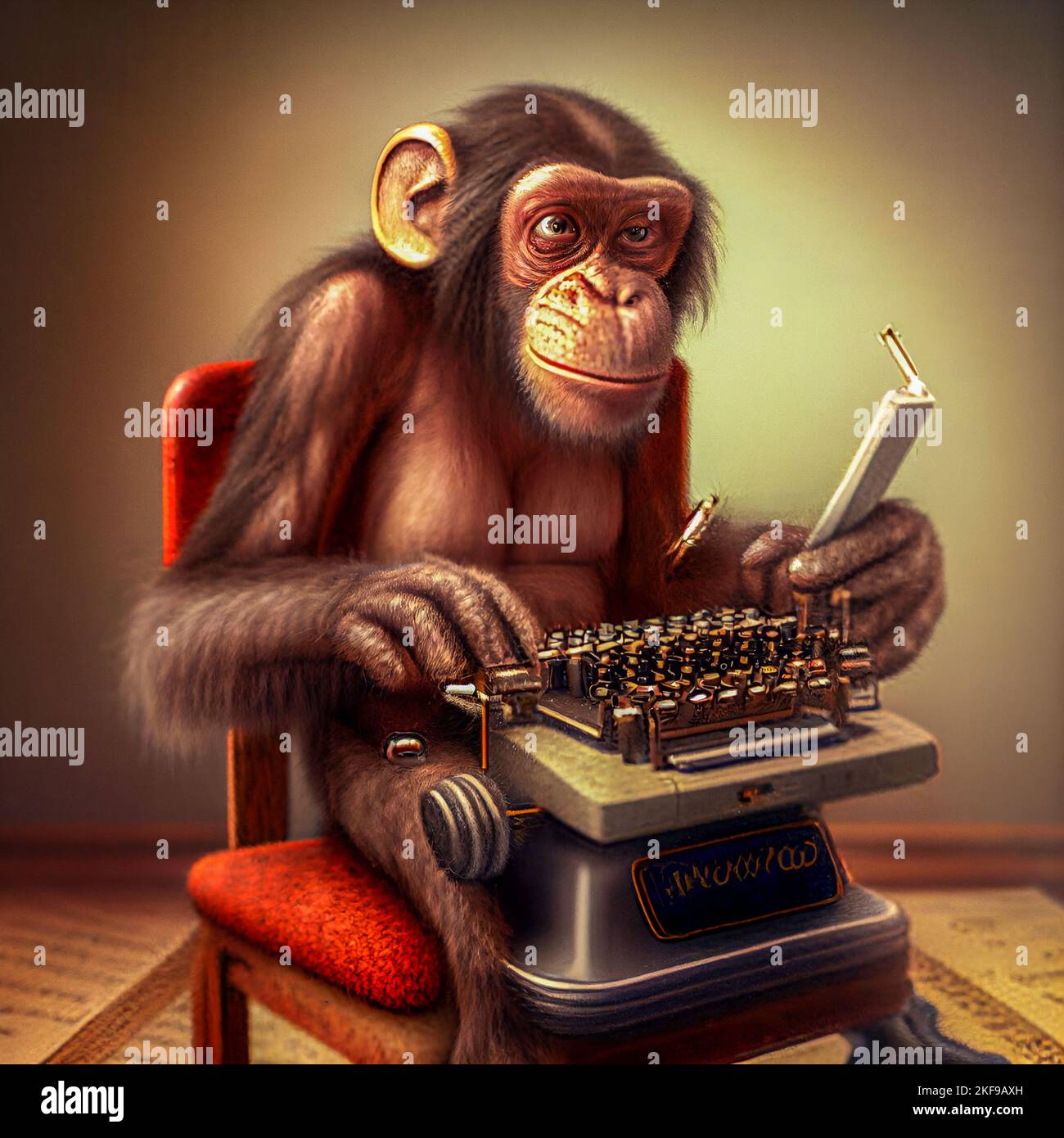 portrait of a Chimpanzee at an old typewriter Stock Photo - Alamy