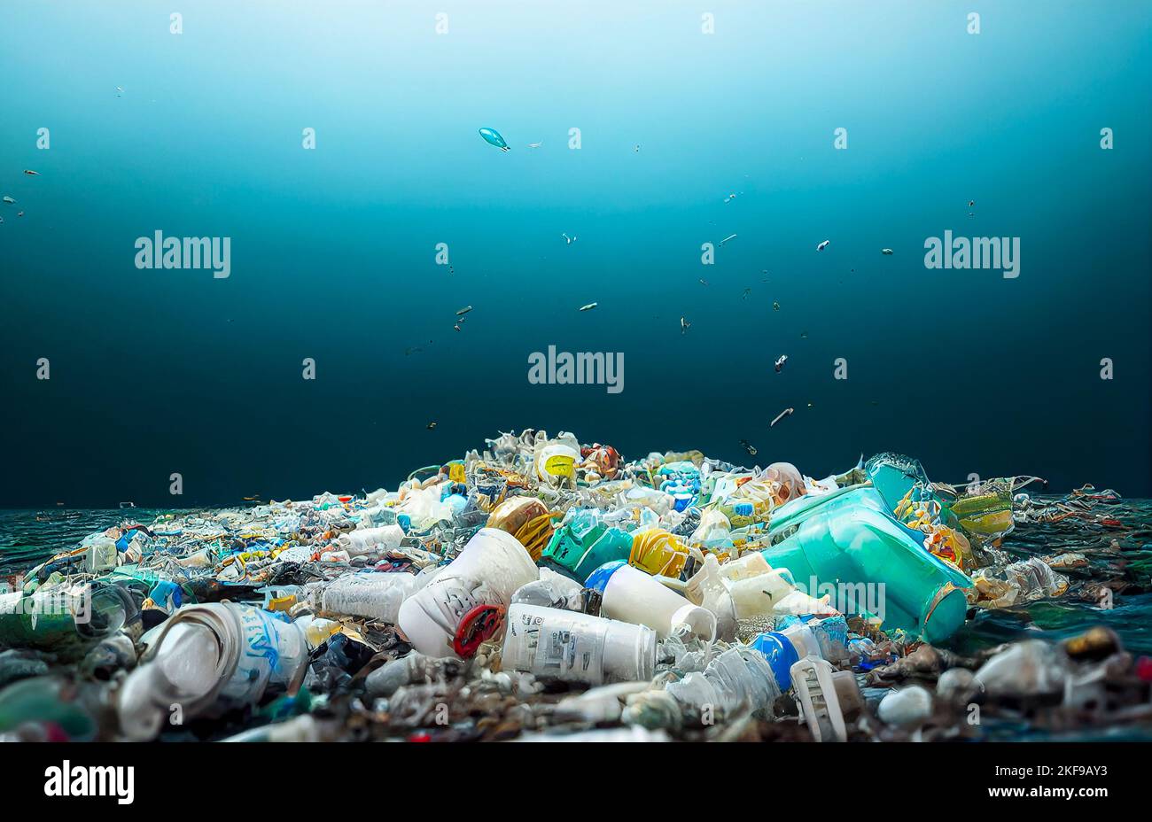 scene with plastic waste in the sea Illustration Stock Photo - Alamy