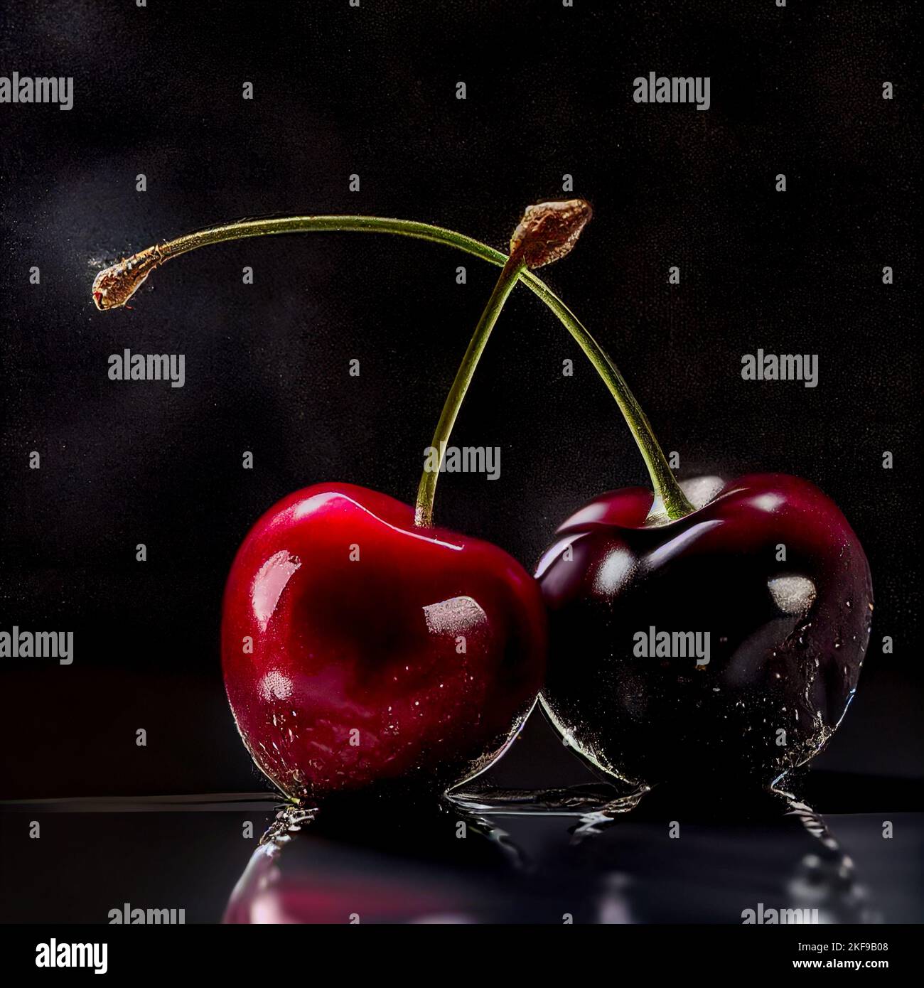 cherries on black background Illustration Stock Photo - Alamy