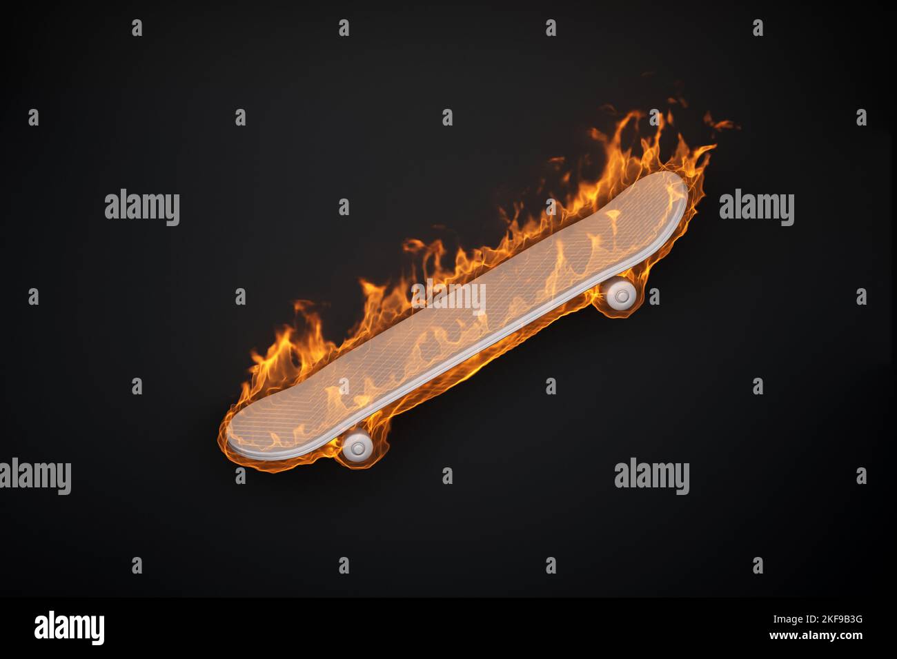 burning skateboard on black background. 3d rendering Stock Photo - Alamy