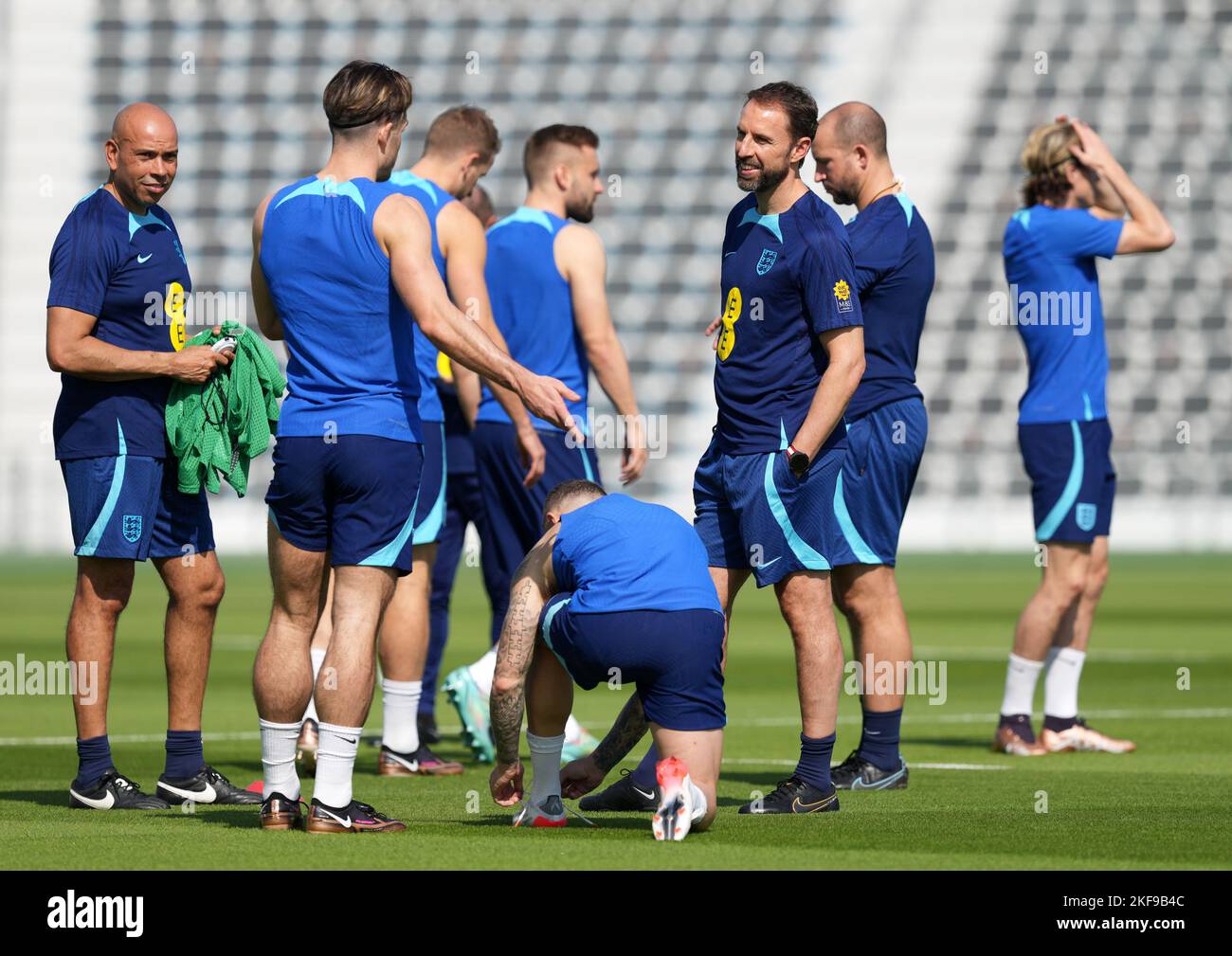 England manager Gareth Southgate speaks to Jack Grealish (second left ...