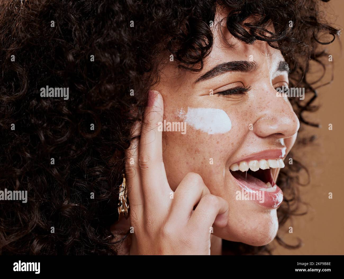 Cream, woman and skincare for wellness, natural beauty and confident on ...