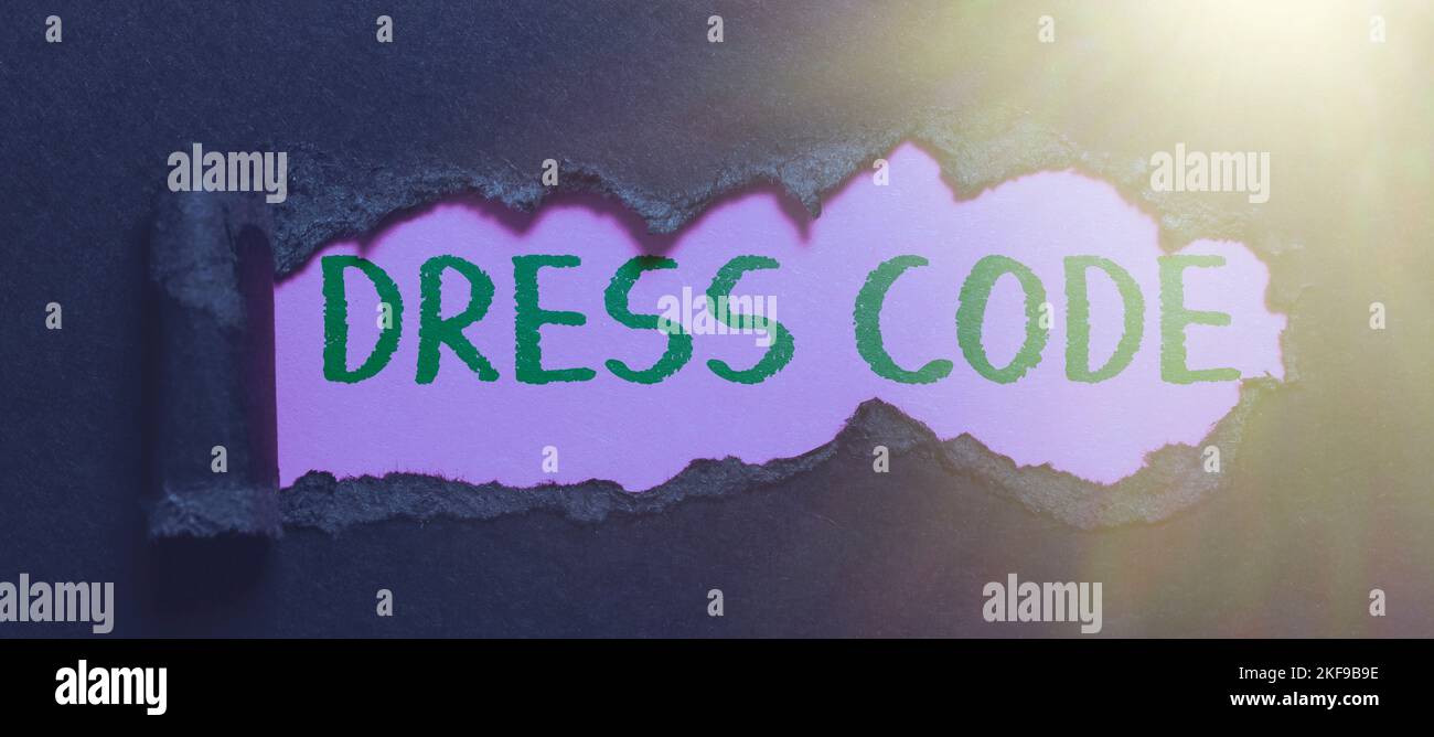Text showing inspiration Dress Code. Word for an accepted way of ...