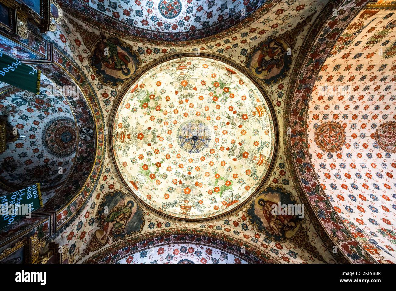 The ceiling in the Church of San Jeronimo Tlacochahuaya in San Jeronimo ...