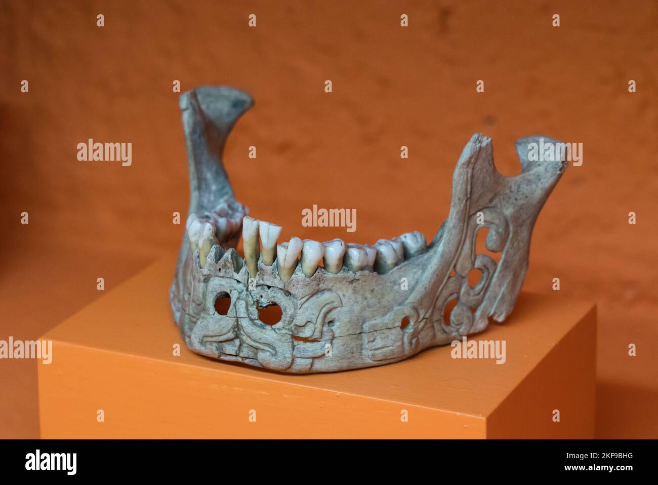 An ornately carved human mandible. of Teotihuacan style from Xico ...