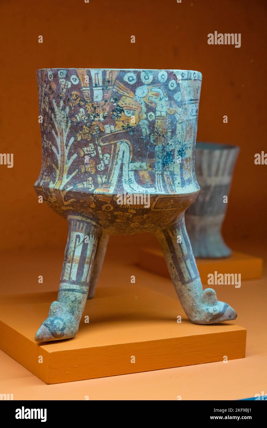 A ceramic polychrome tripod vase from Mixtec region between Puebla ...