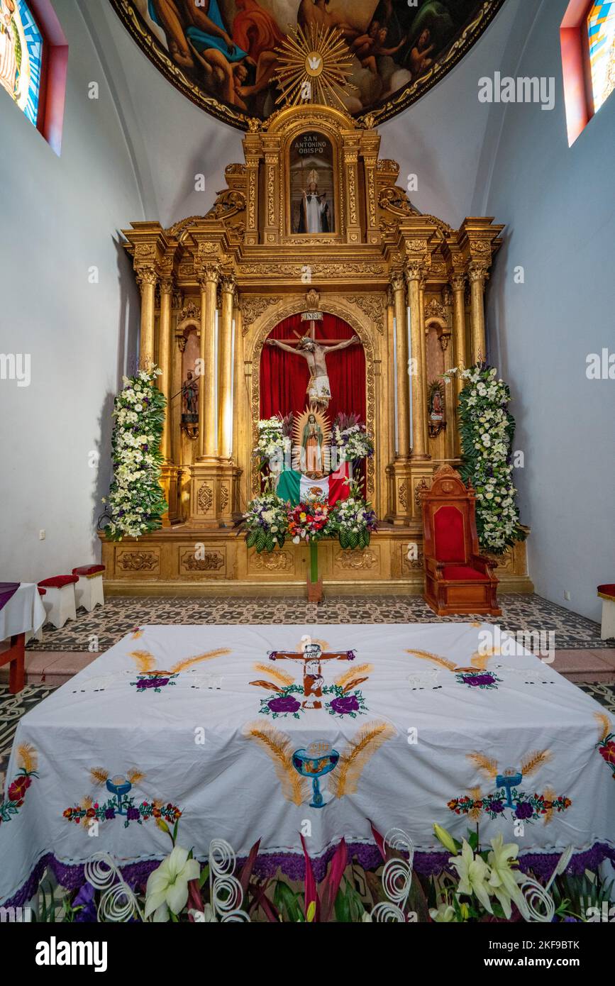 The altarpiece & ceiling painting in the Church of San Antonino Obisbo ...