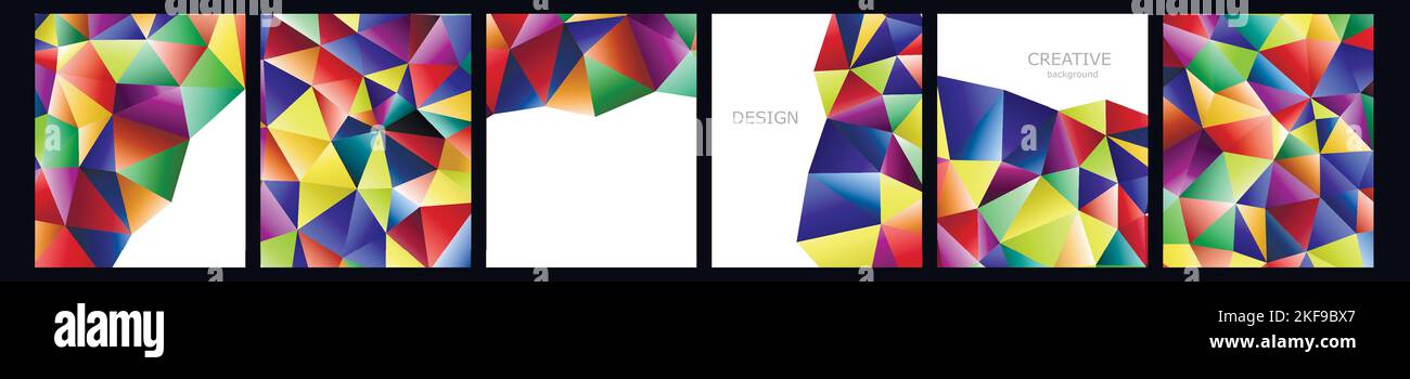 Set of vector cover notebook design. Abstract rainbow minimal triangles ...